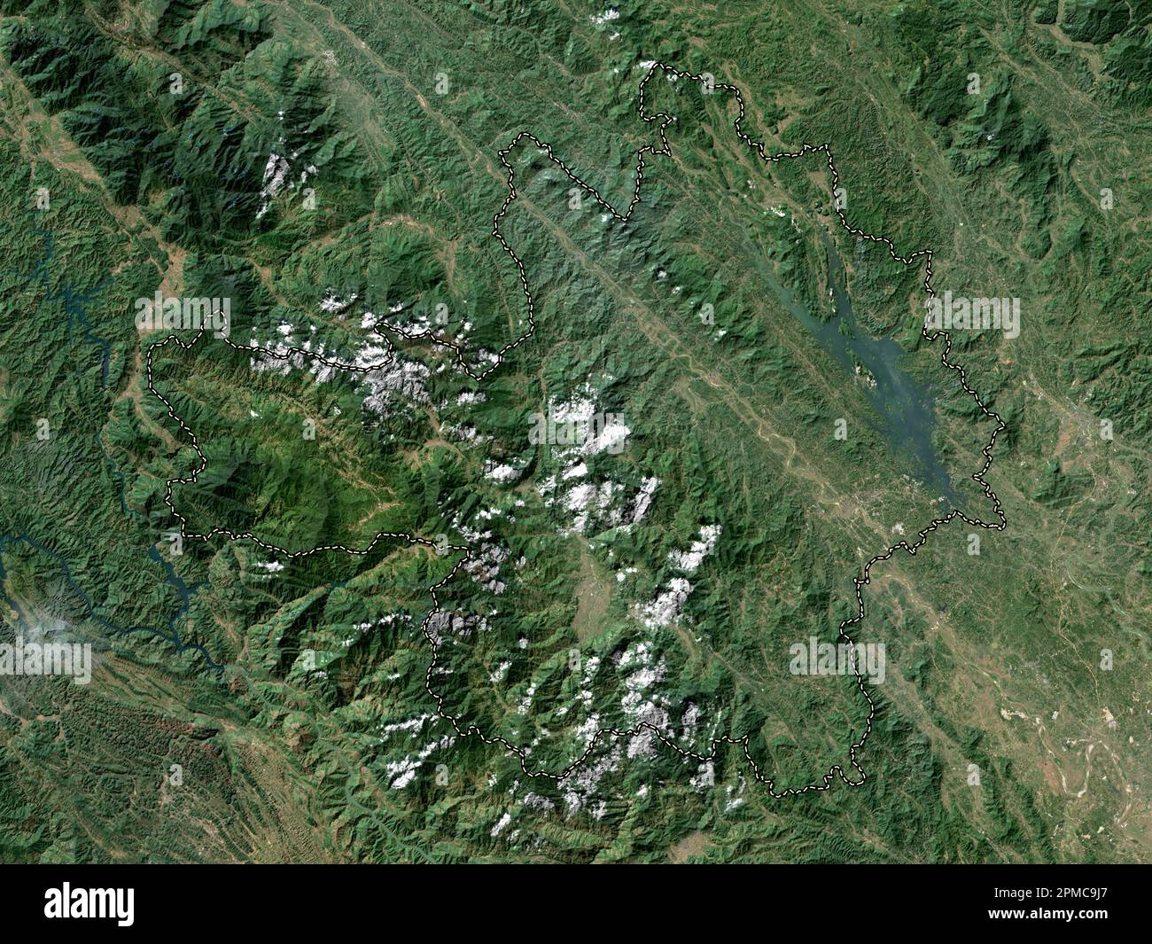 Yen Bai, province of Vietnam. Low resolution satellite map Stock Photo ...