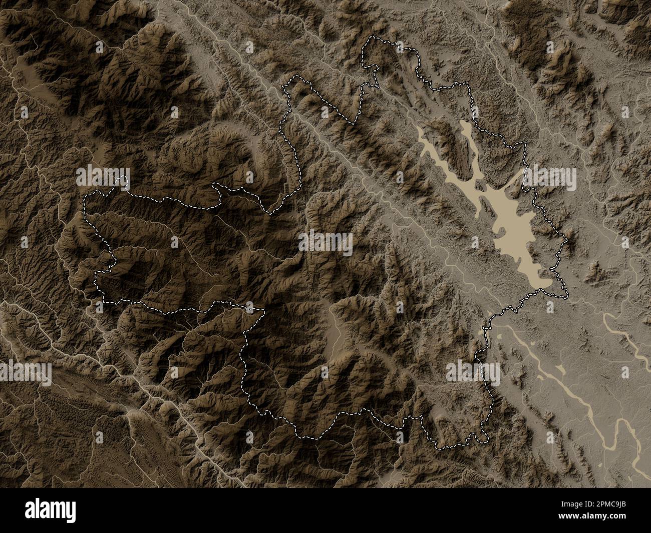 Yen Bai, province of Vietnam. Elevation map colored in sepia tones with ...