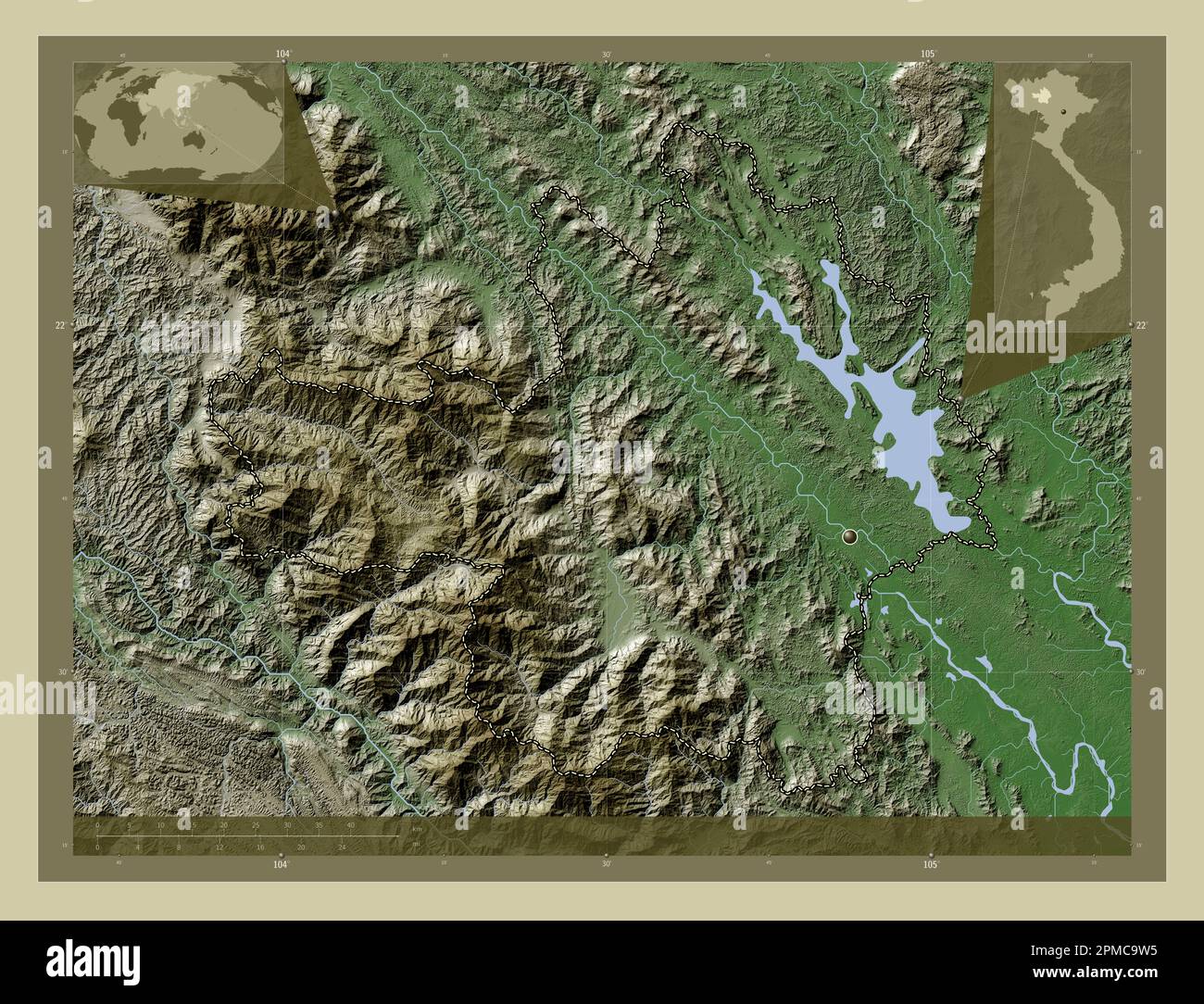 Yen Bai, province of Vietnam. Elevation map colored in wiki style with ...