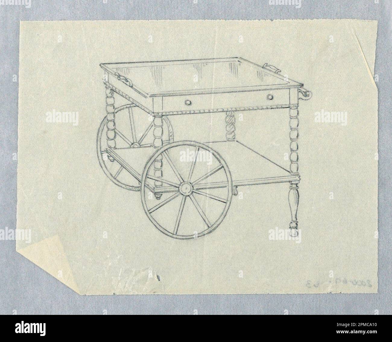 Drawing, Design for Rolling Serving Table with Two Legs; Designed by A ...