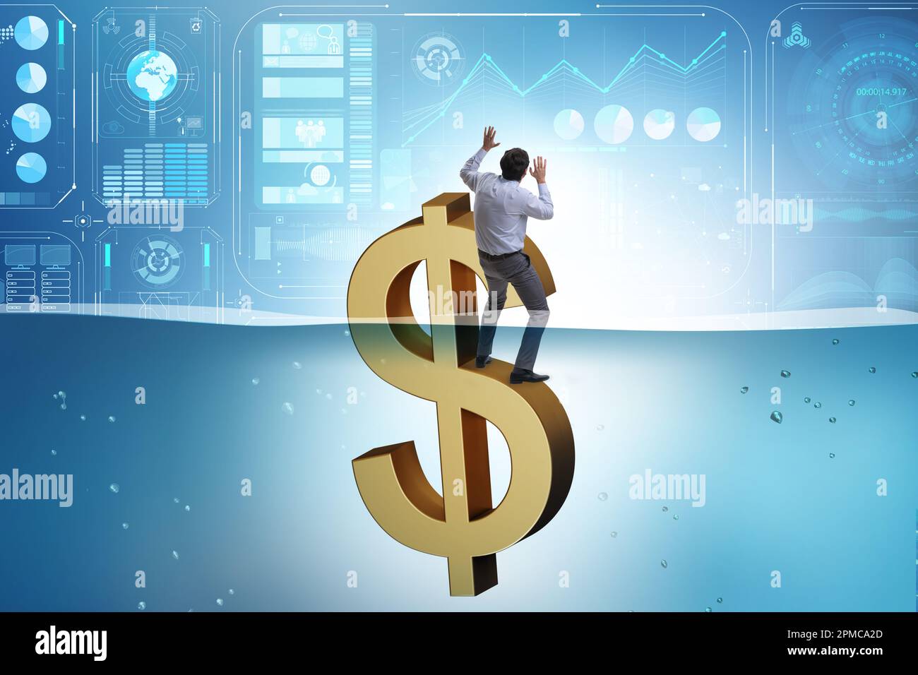 Inflation concept with the sinking dollar sign Stock Photo - Alamy