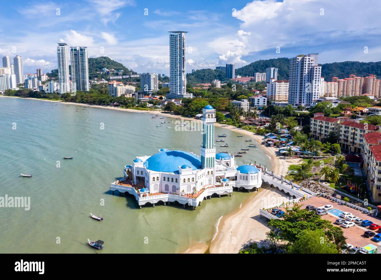 Aerial photo of the islam Floating Mosque on Penang island in Malaysia ...