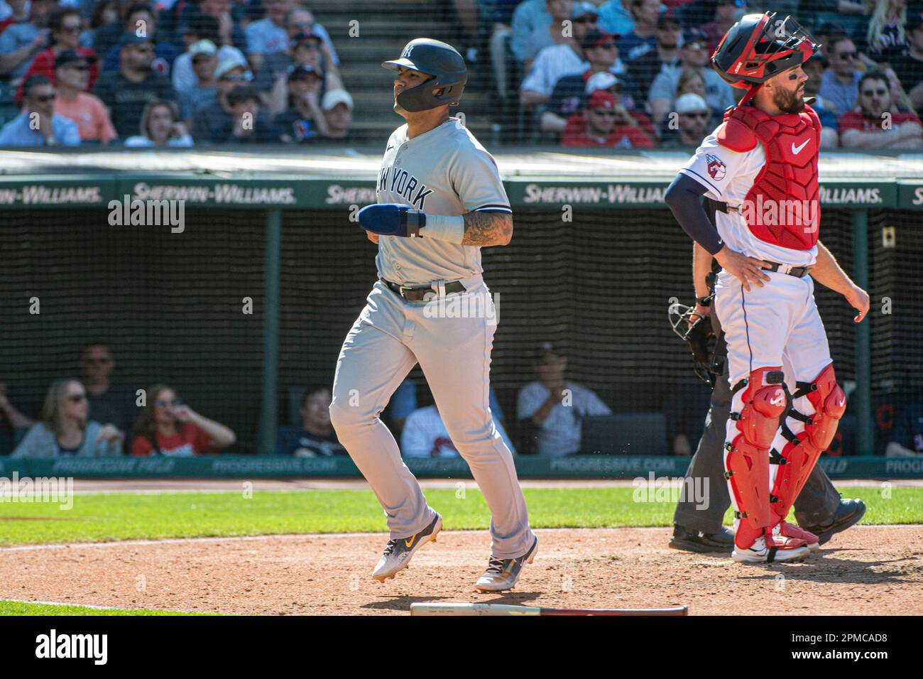 New York Yankees' Gleyber Torres scores on a single by Oswaldo Cabrera ...