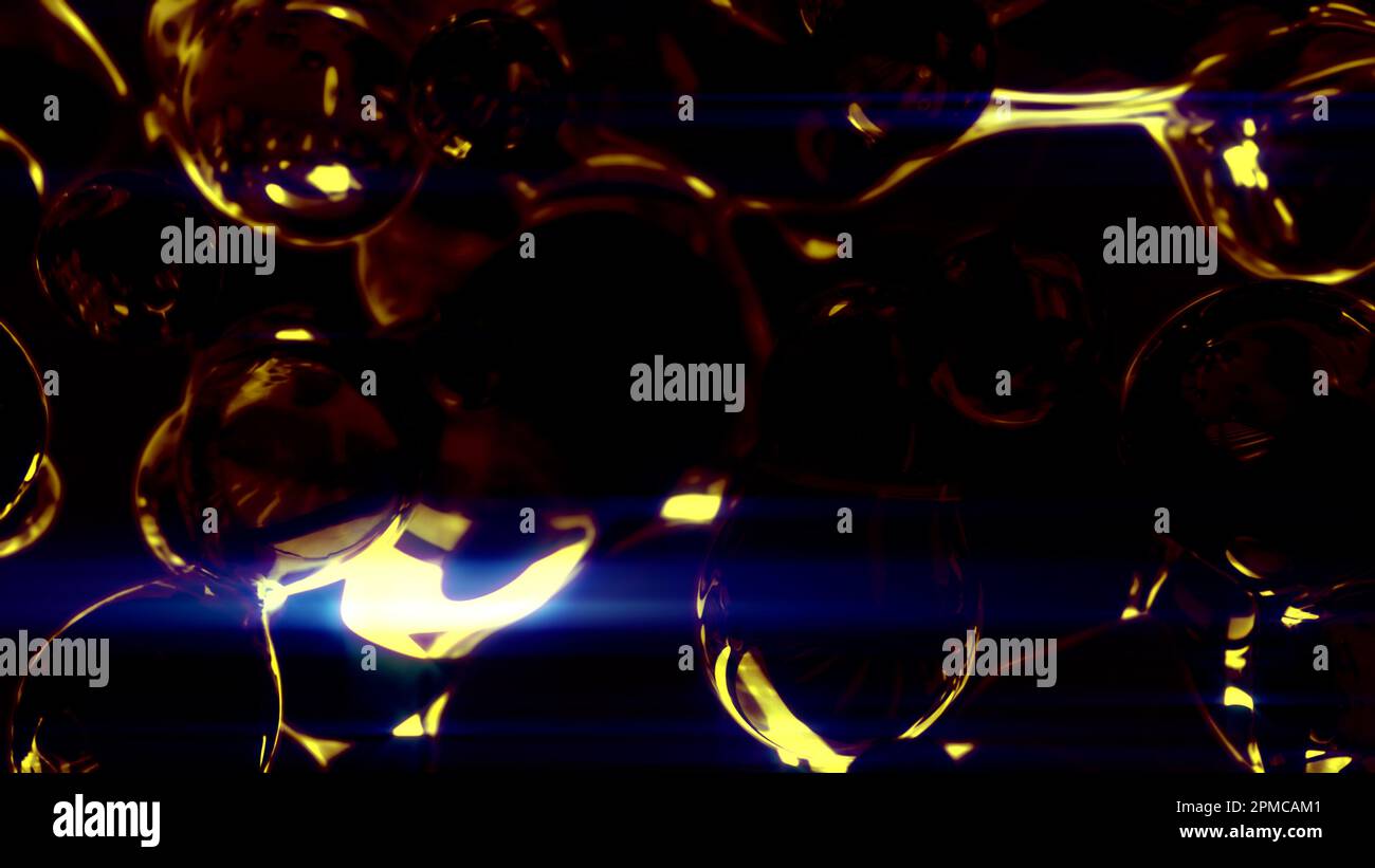 glowing golden slight mild bubbles on black bokeh background - abstract ...