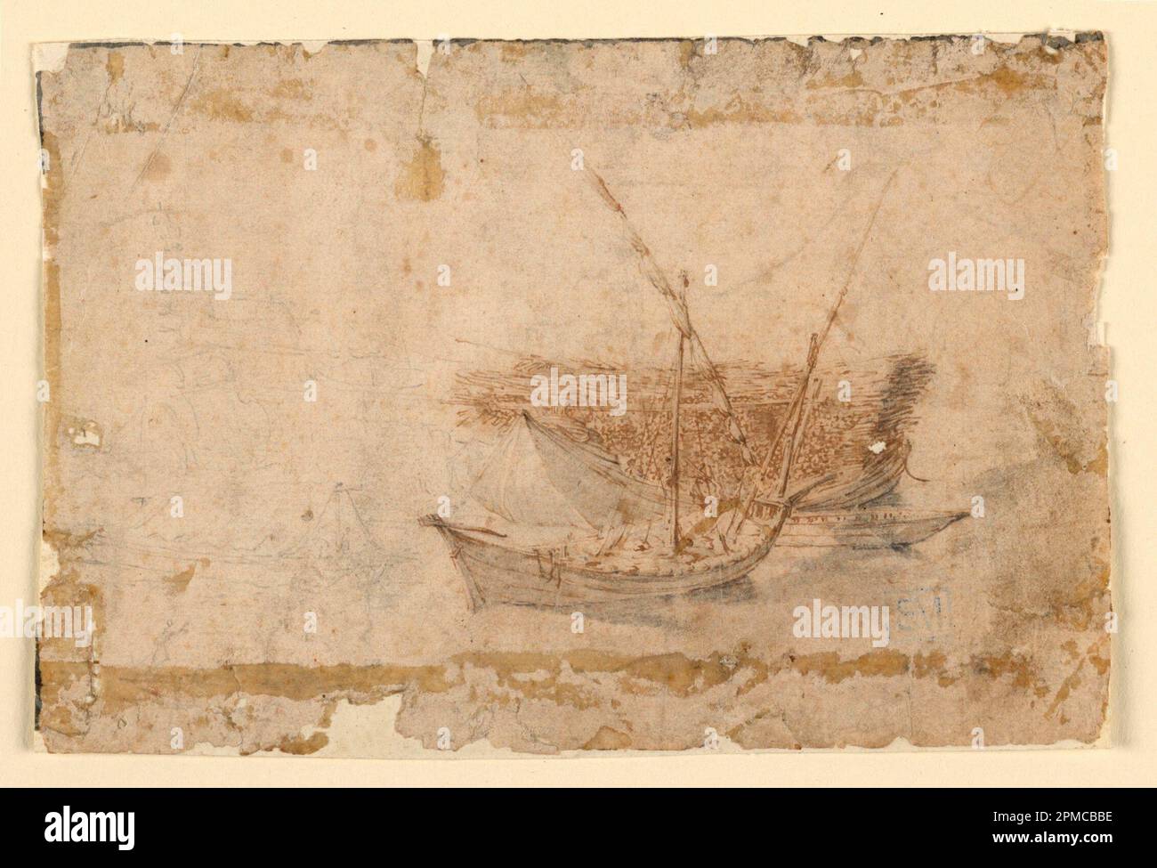 Drawing, Barges; Attributed to Pierre-Jacques Volaire; France; graphite ...