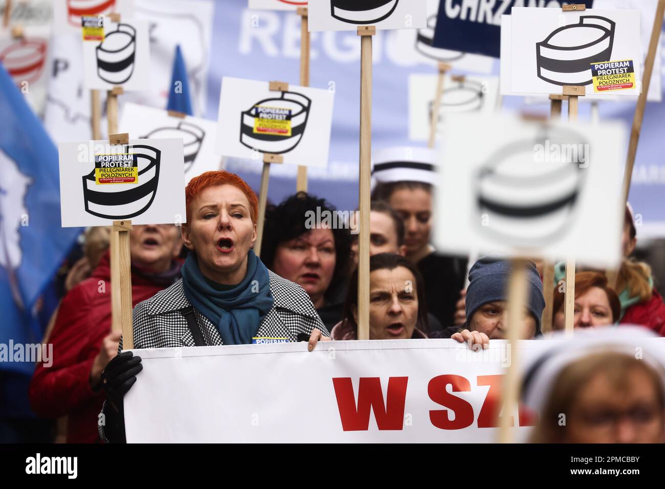 Krakow, Poland. 12th Apr, 2023. Polish nurses and midwives of hospitals ...