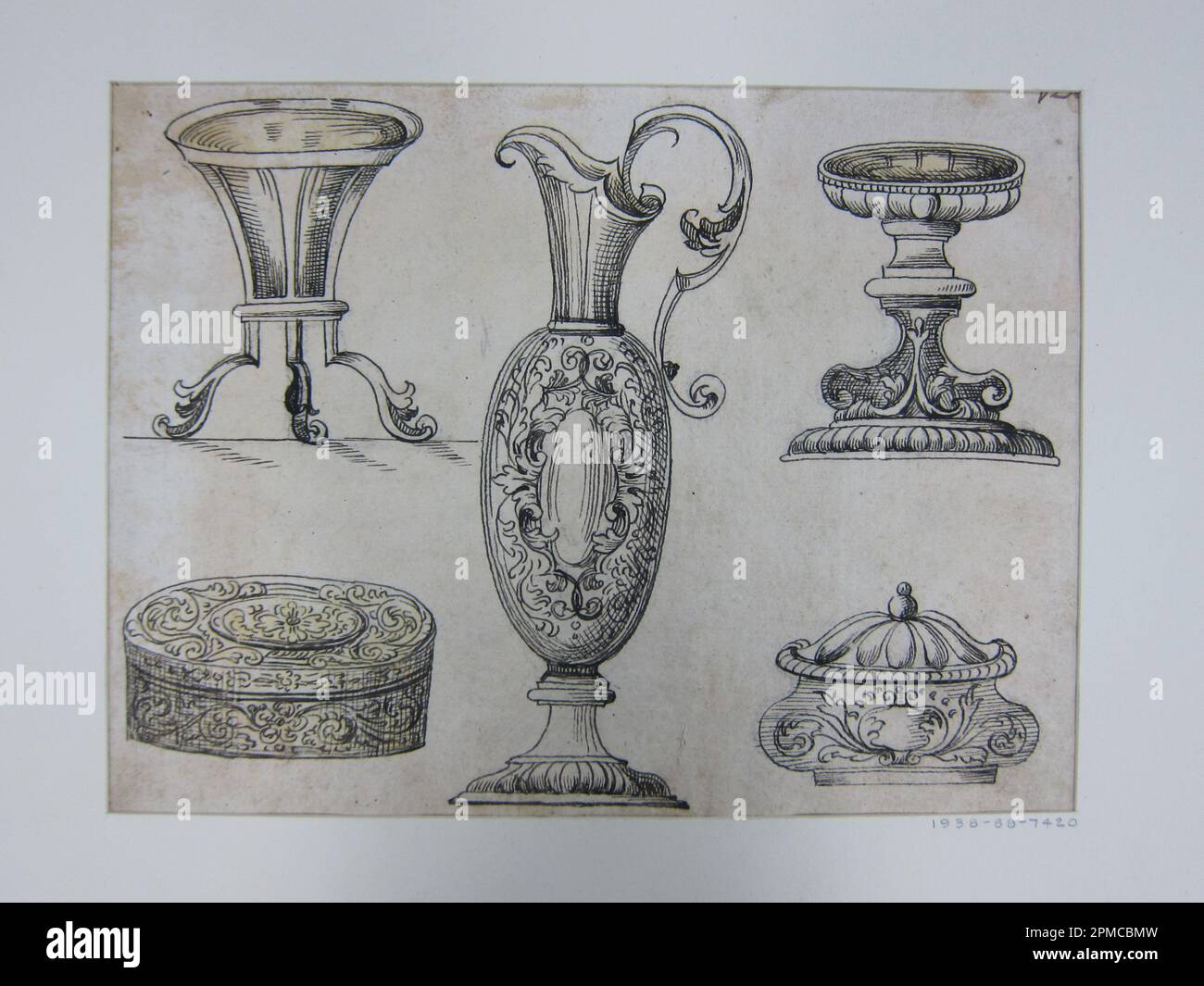 Drawing, Picture inventory with 5 table pieces; Italy; pen, ink, yellow ...