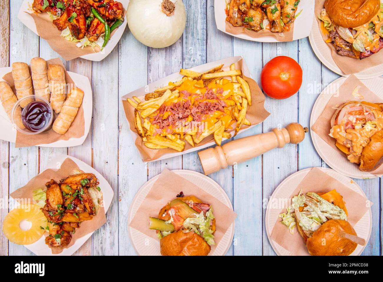 set of fast food dishes on cardboard containers Stock Photo - Alamy
