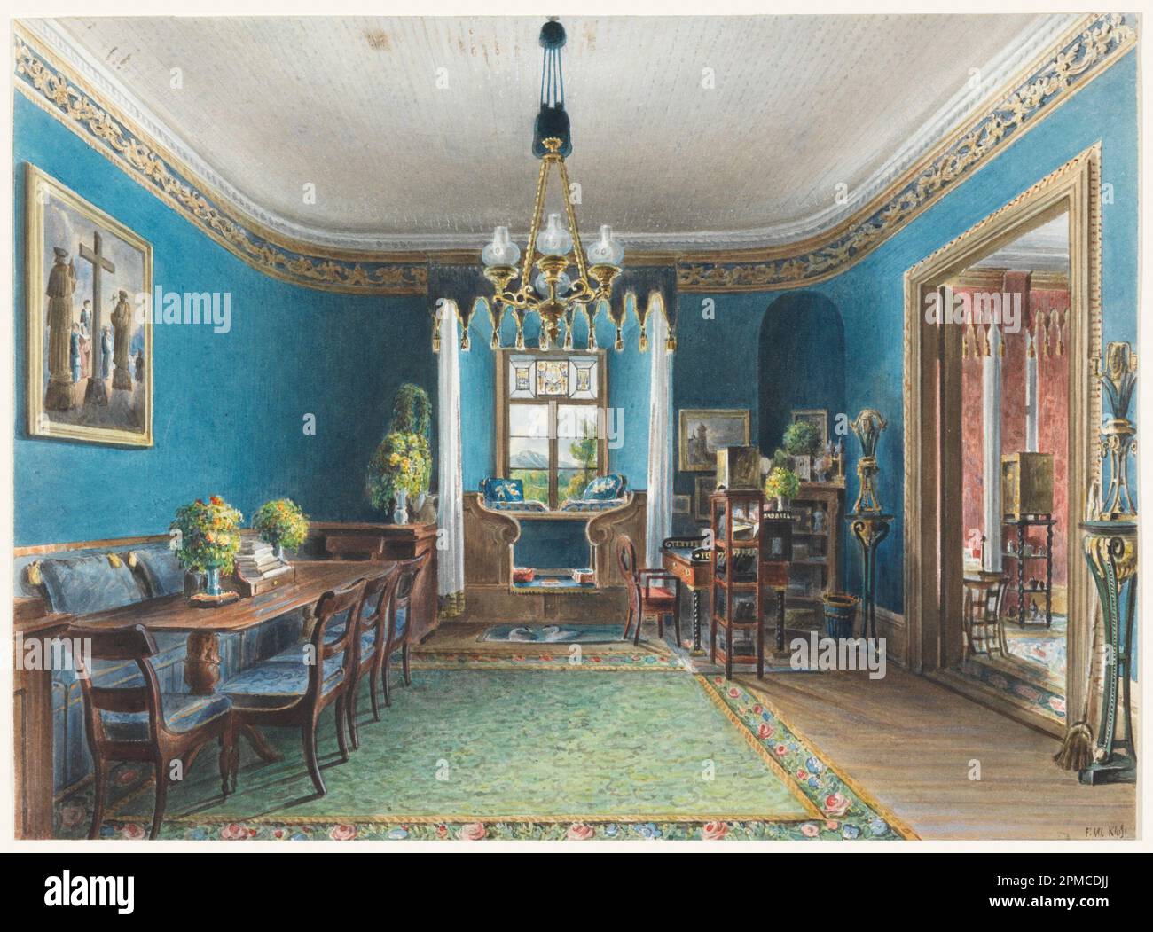 Drawing, The Blue Room, Schloss Fischbach; Friedrich Wilhelm Klose ...