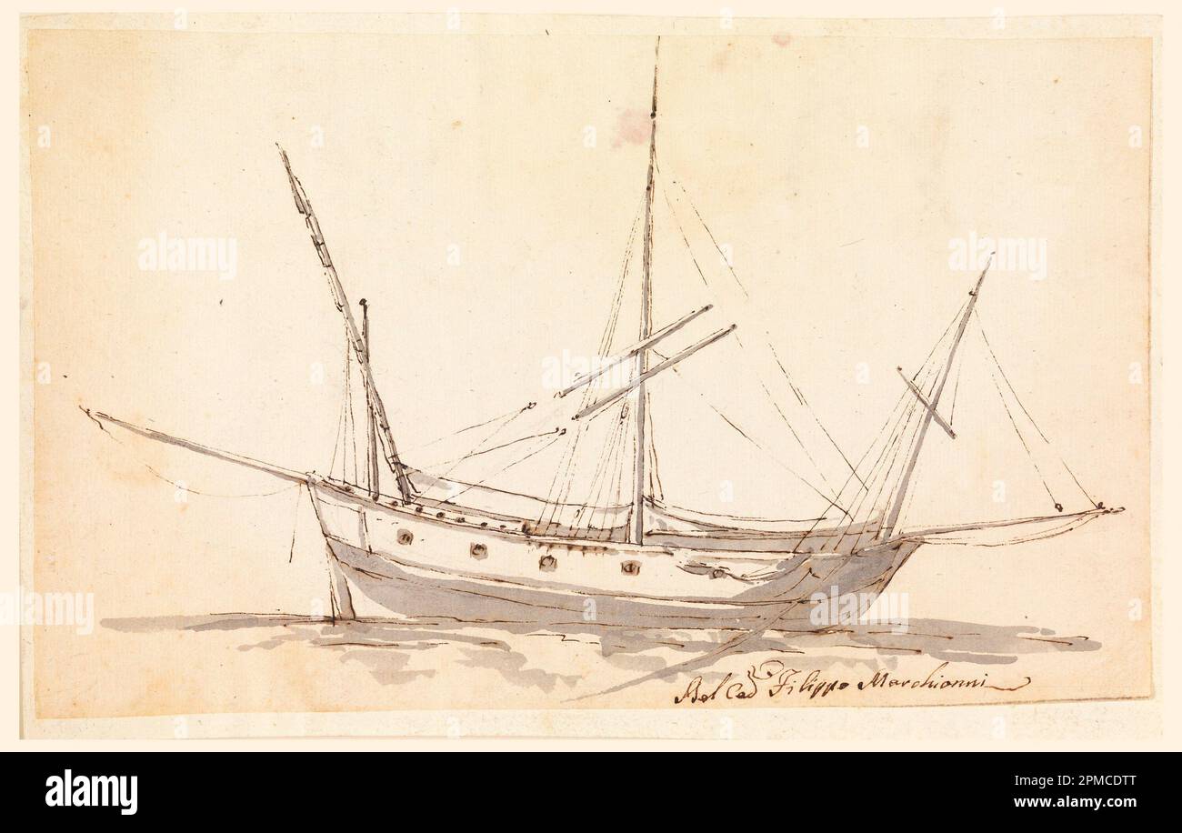Drawing, A Sailing Ship; Filippo Marchionni (Italian, 1732–1805); Italy ...