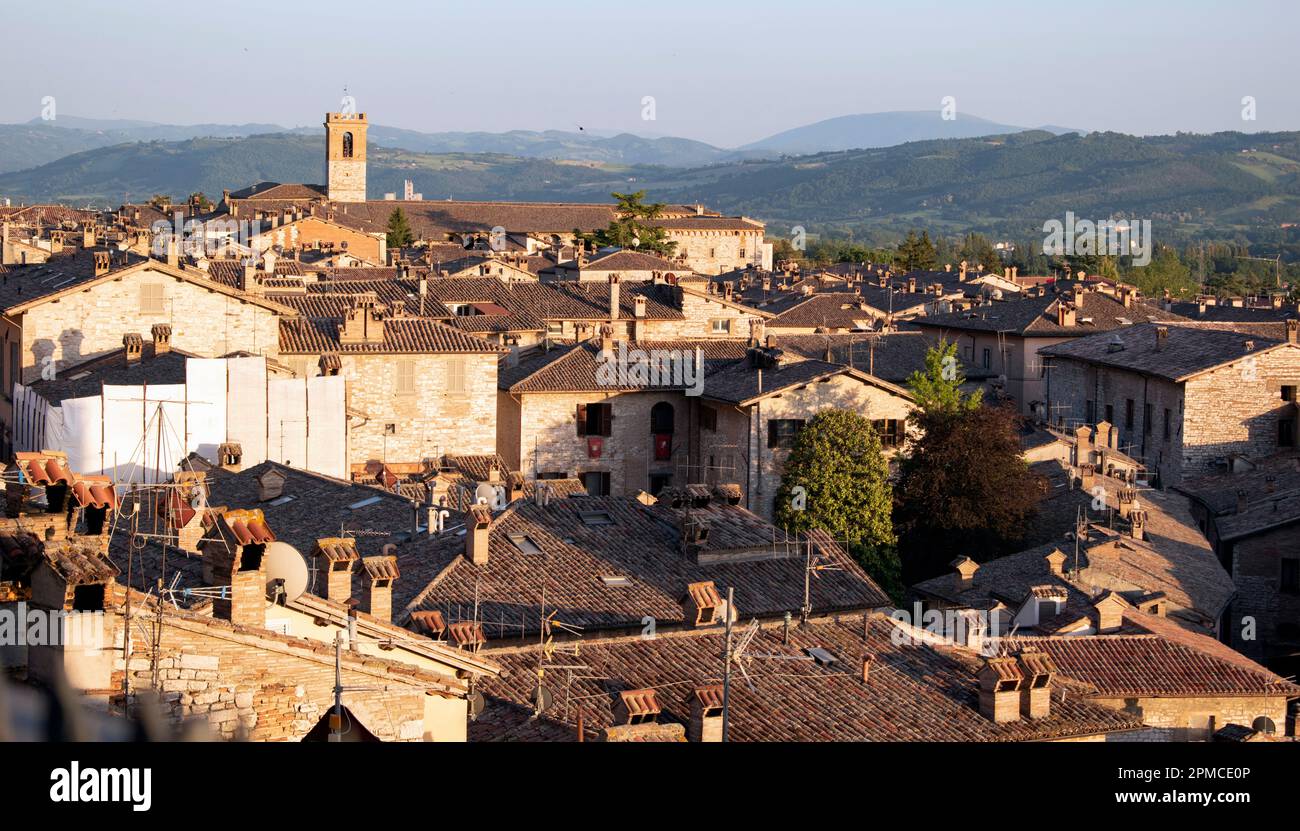 Italian countryside panorama from the medieval town of Gubbio in ...