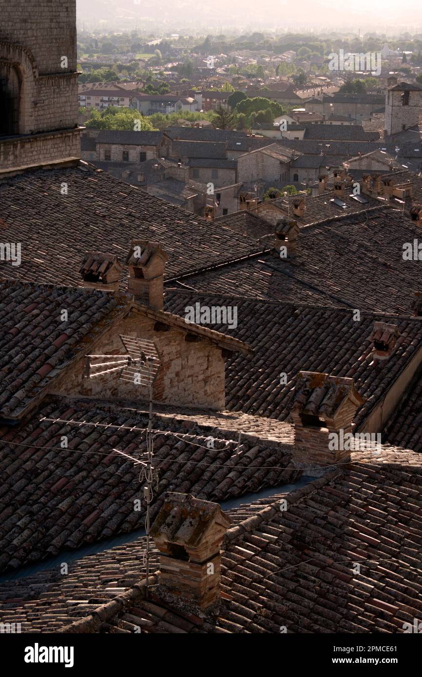 Rooftops of buildings in the medieval Italian town of Gubio Stock Photo ...