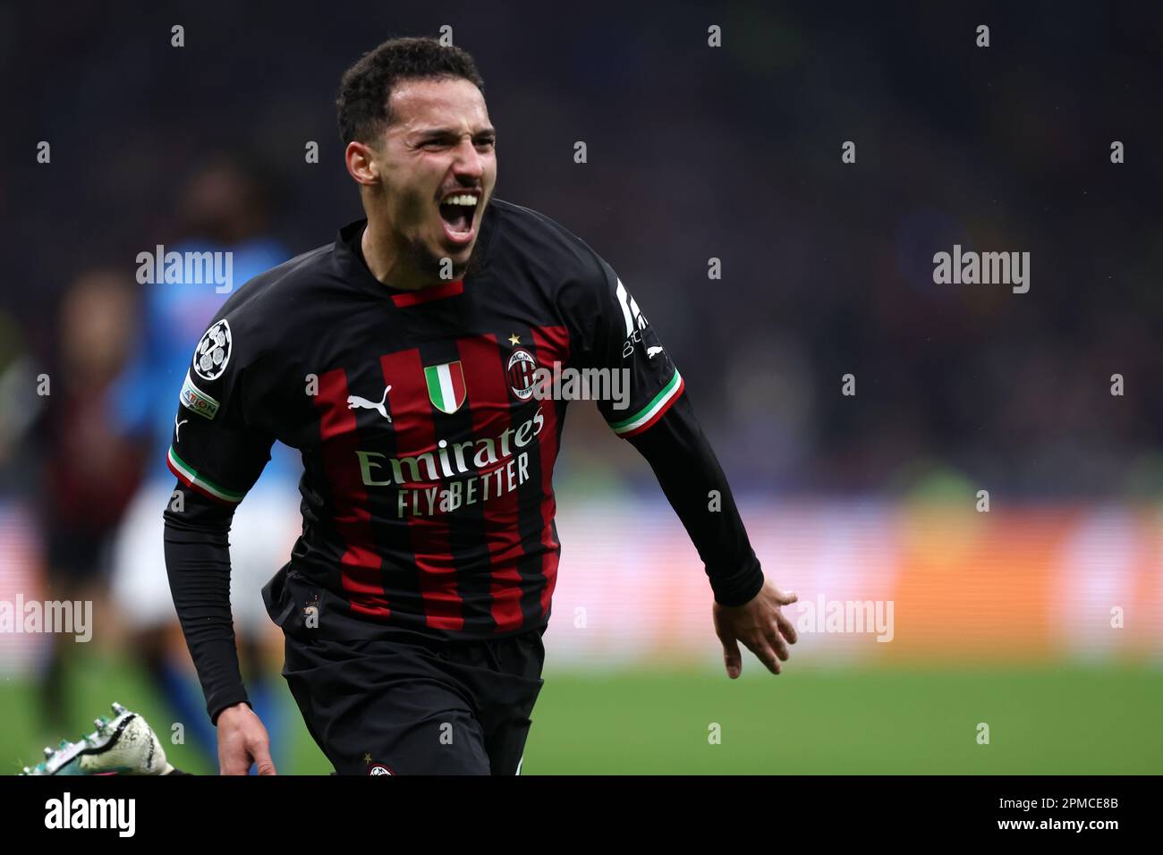 Milano, Italy. 12th Apr, 2023. Ismael Bennacer of Ac Milan celebrates ...