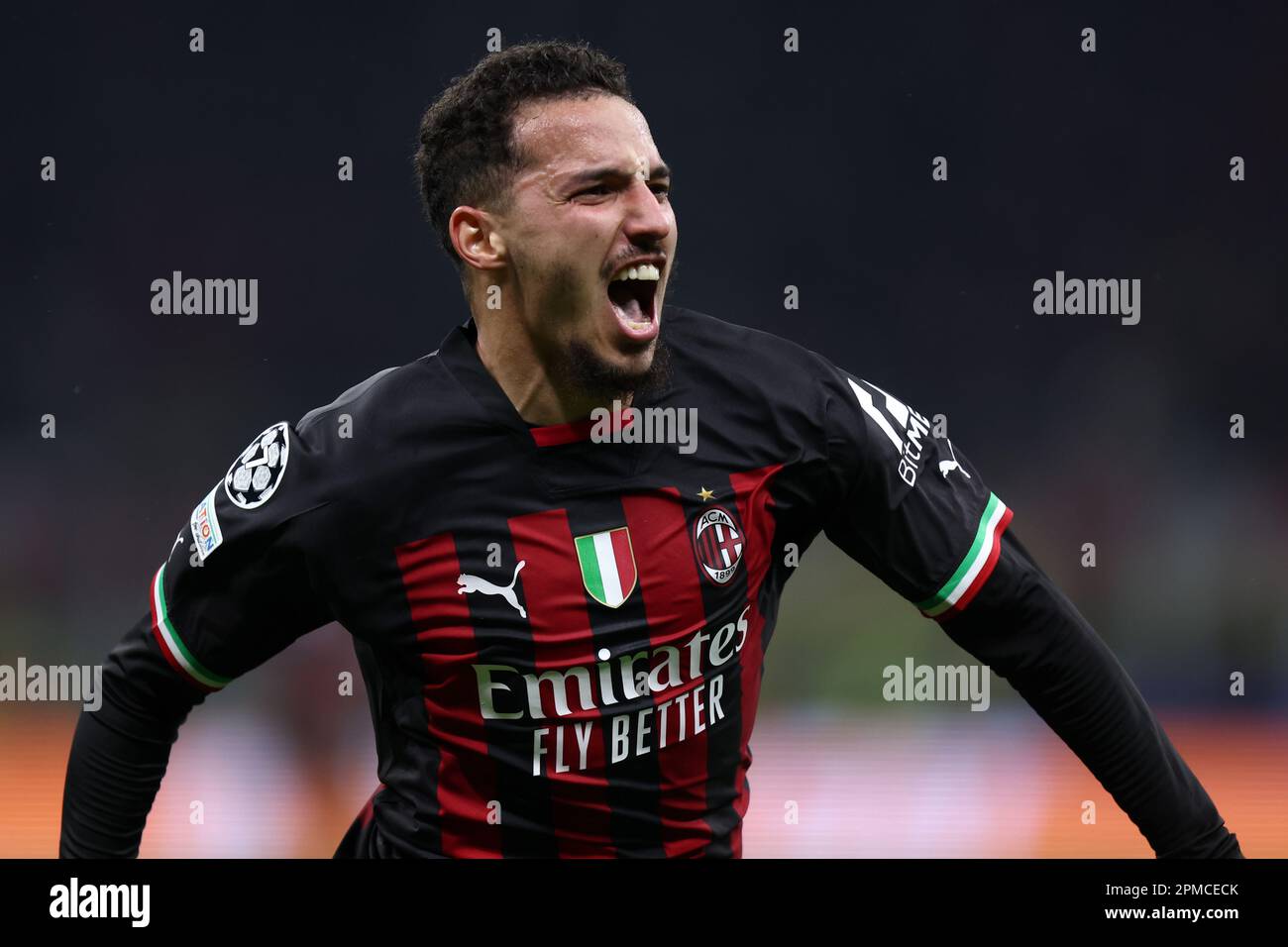 Milano, Italy. 12th Apr, 2023. Ismael Bennacer of Ac Milan celebrates ...