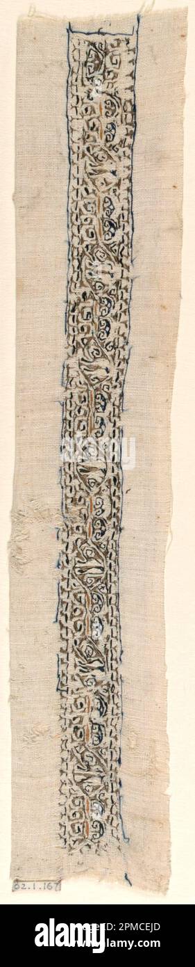 Band; embroidery using colored silk on linen plain weave Stock Photo ...