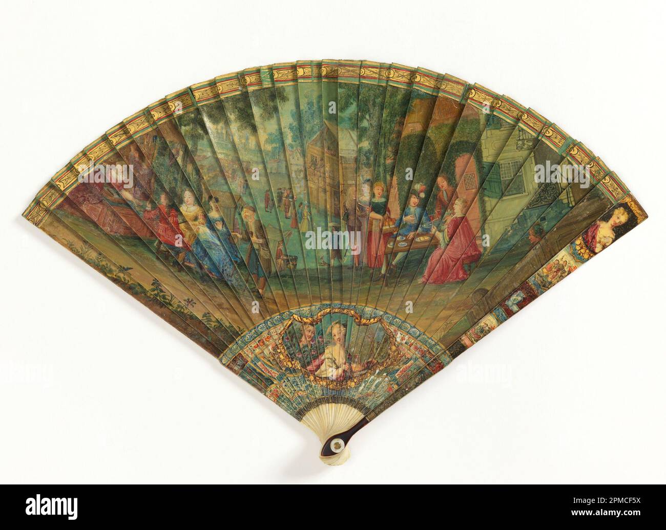 Brisé Fan (France); ivory sticks painted in oil and finished with ...