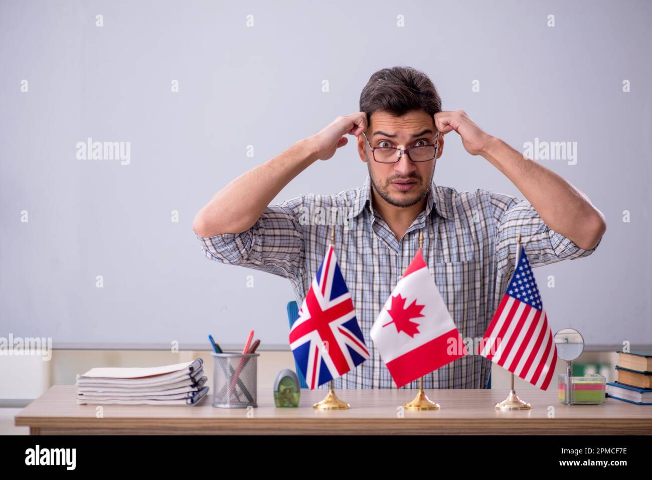 Young English language teacher in the classroom Stock Photo - Alamy