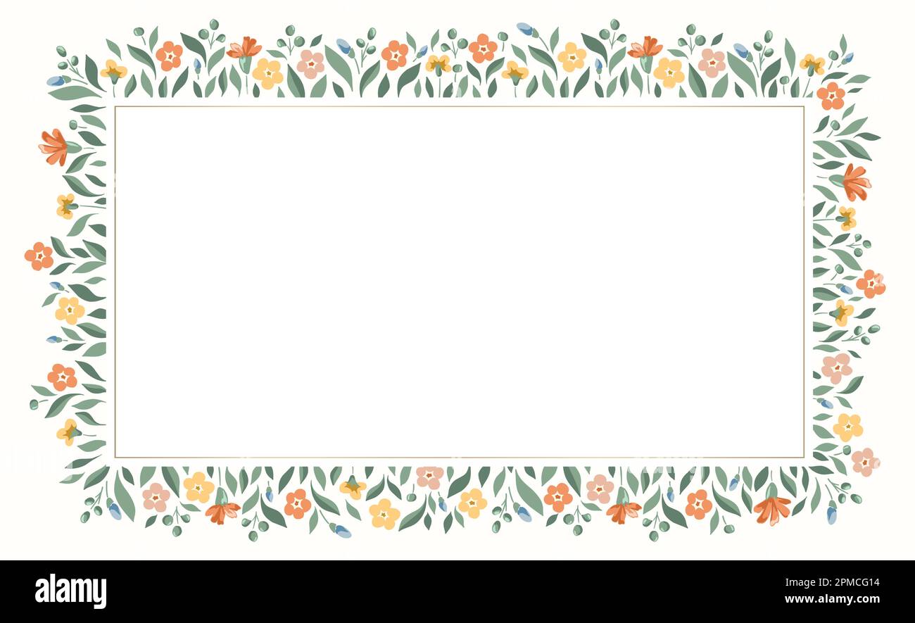 Delicate Chintz Romantic Meadow Wildflowers Vector Rectangular Frame ...