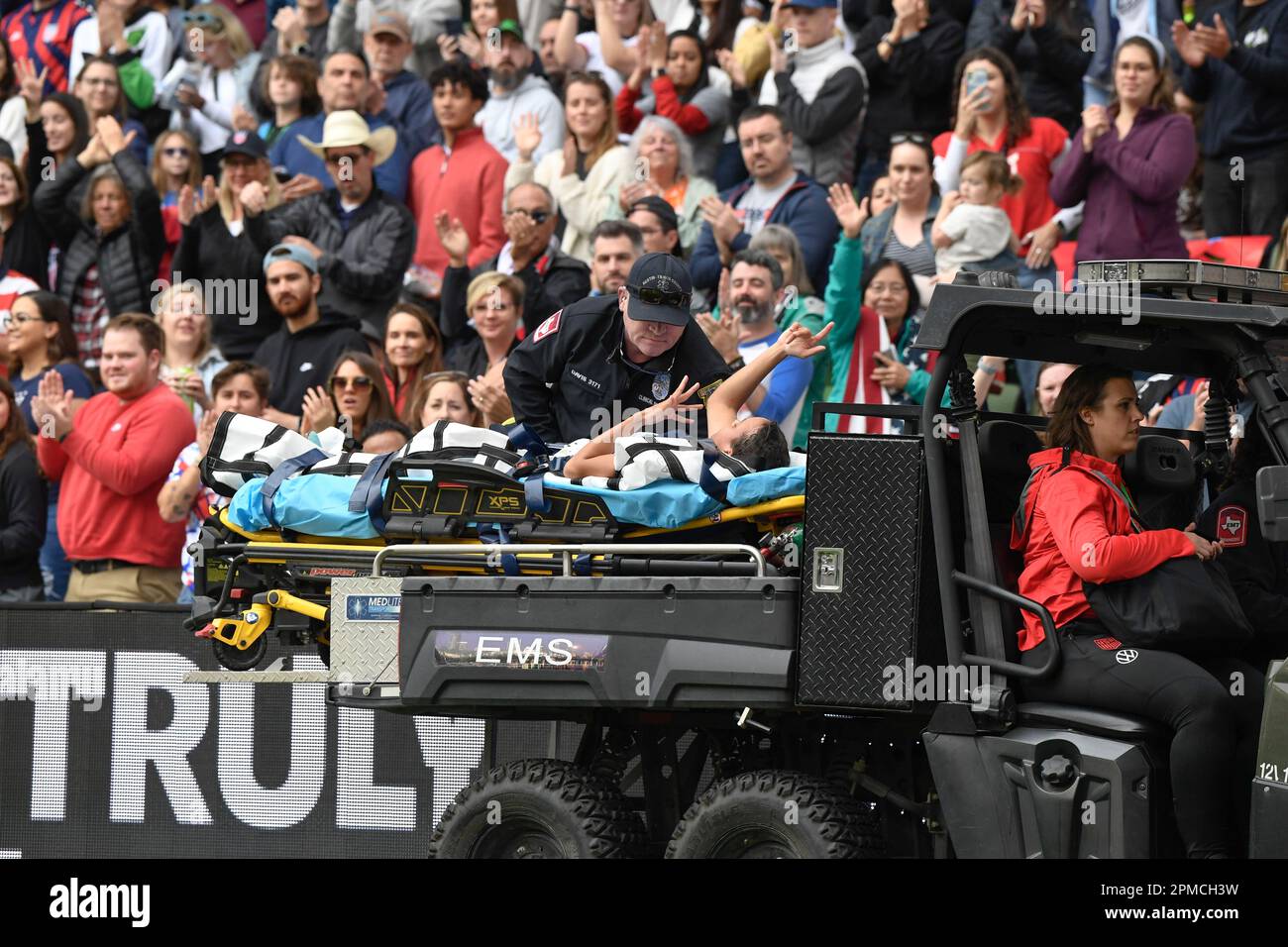 Emergency workers transport injured player MALLORY SWANSON (9) during ...