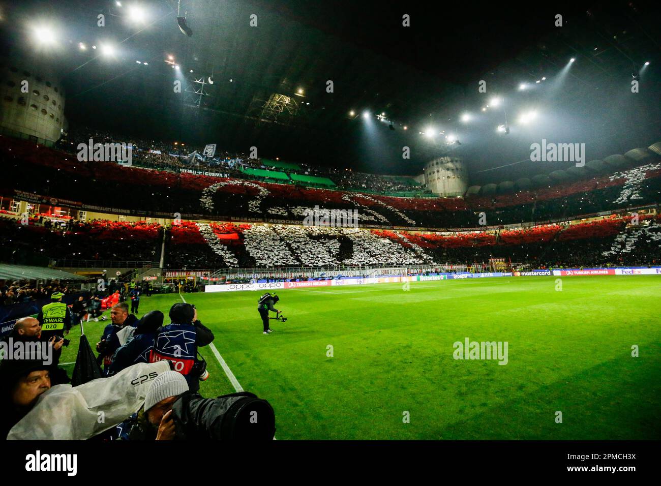 Milan fans choreography players entrance during the UEFA Champions ...