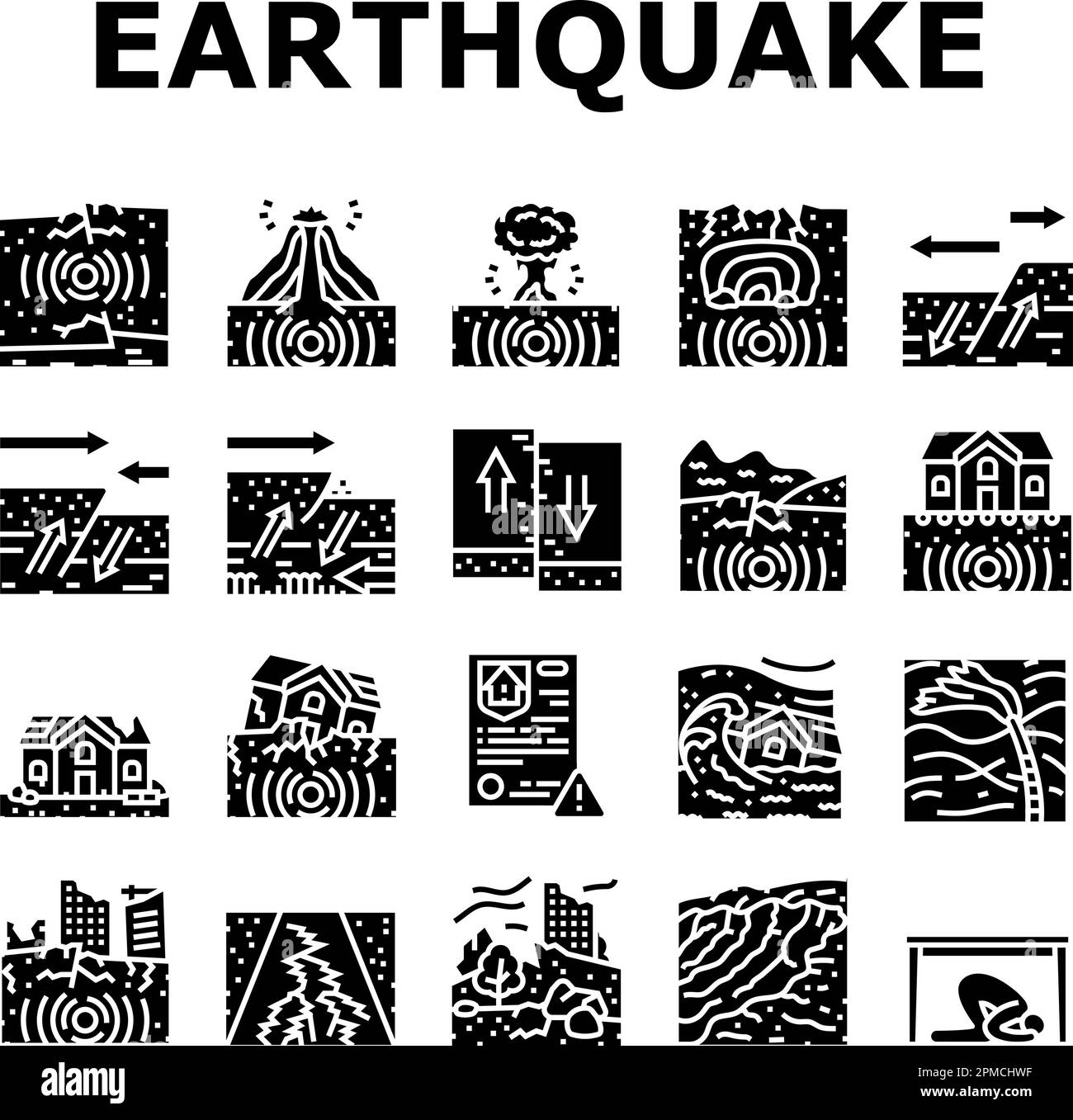 earthquake disaster wave crack icons set vector Stock Vector Image ...