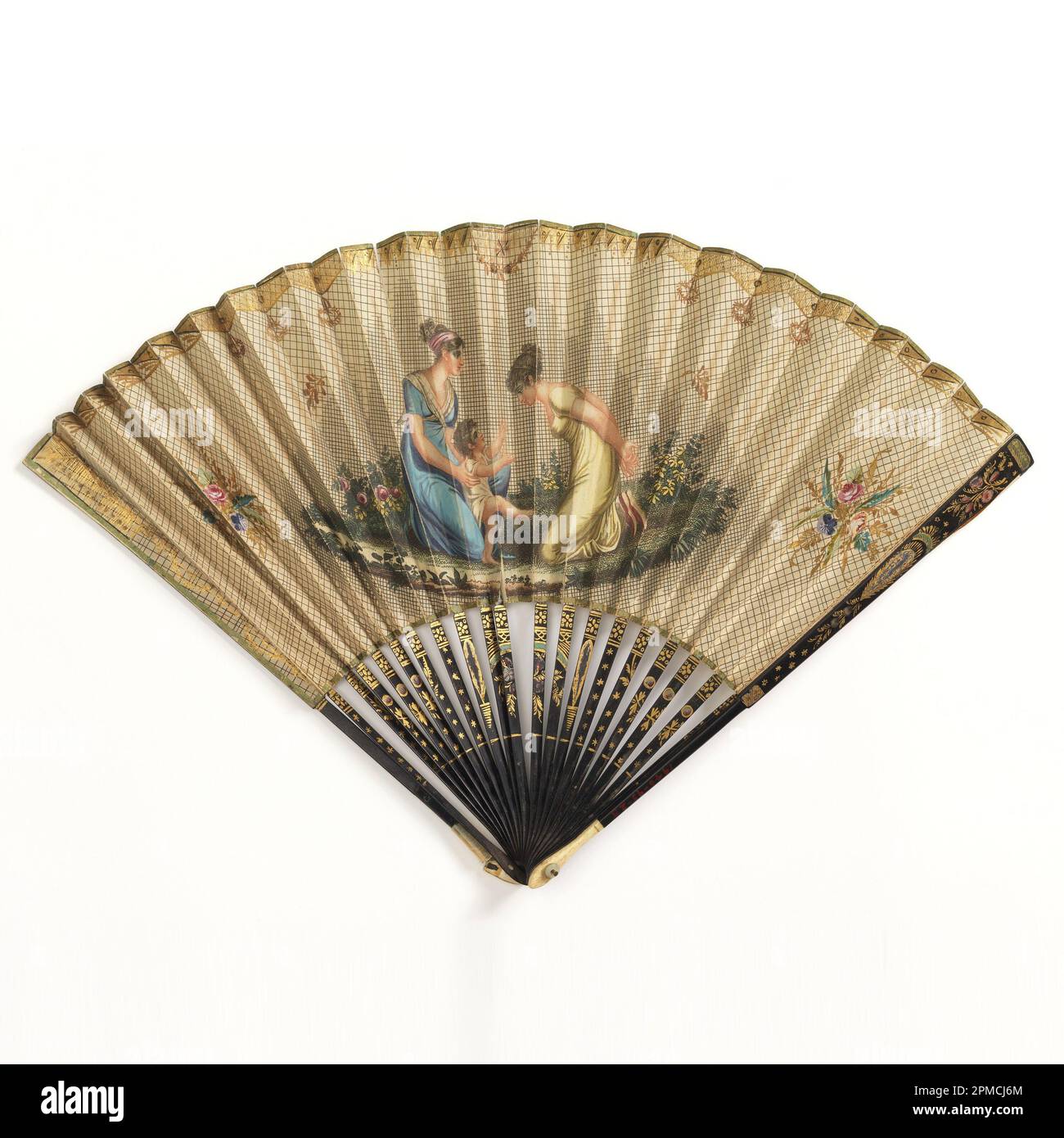 Pleated Fan (France); gilded paper leaf with hand-colored engraving ...