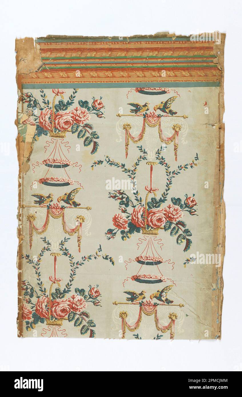 Sidewall And Border (France); block-printed on handmade paper; Overall ...