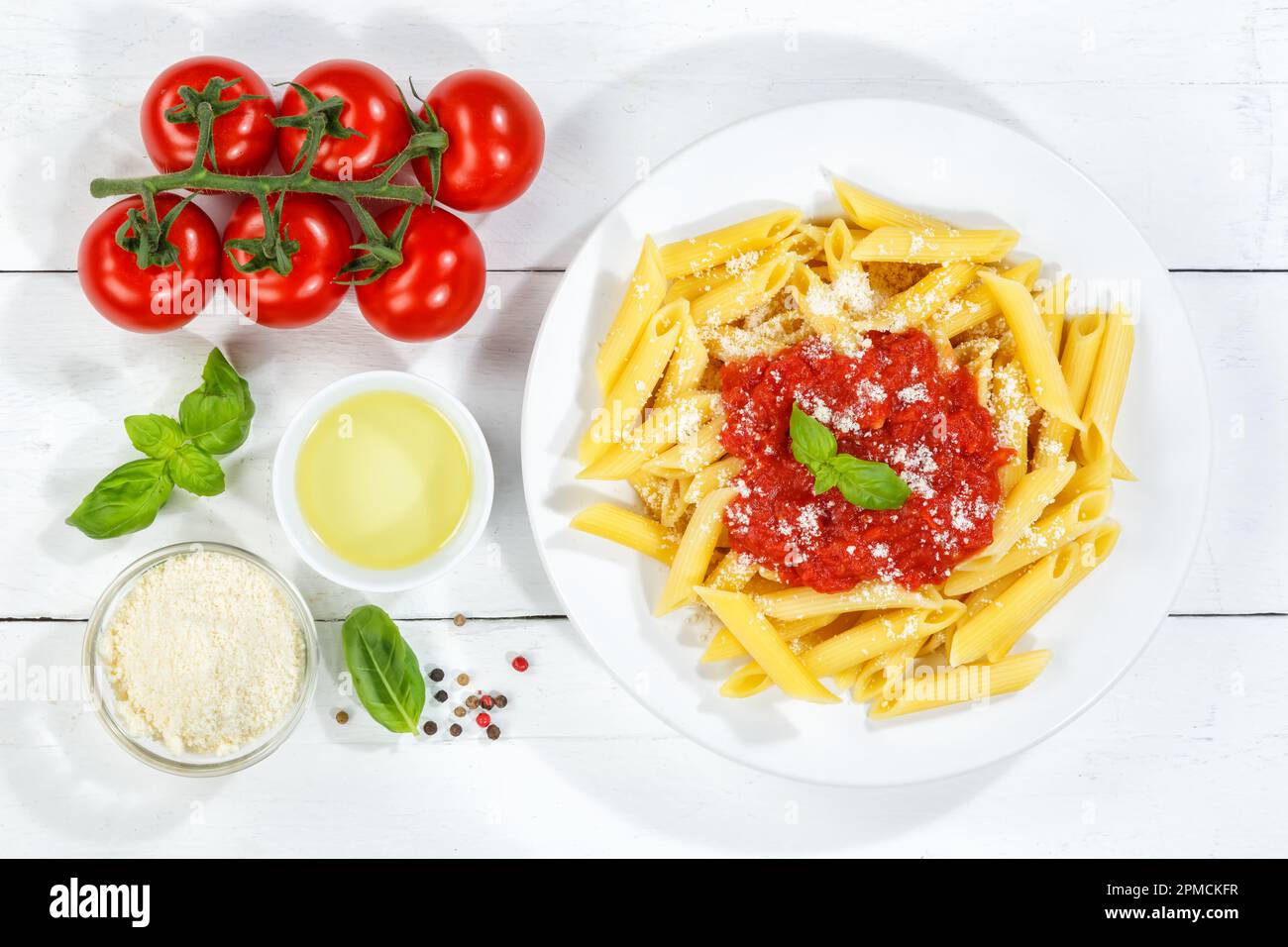 Penne Rigatoni Rigate pasta top view eat meal from Italy lunch with ...