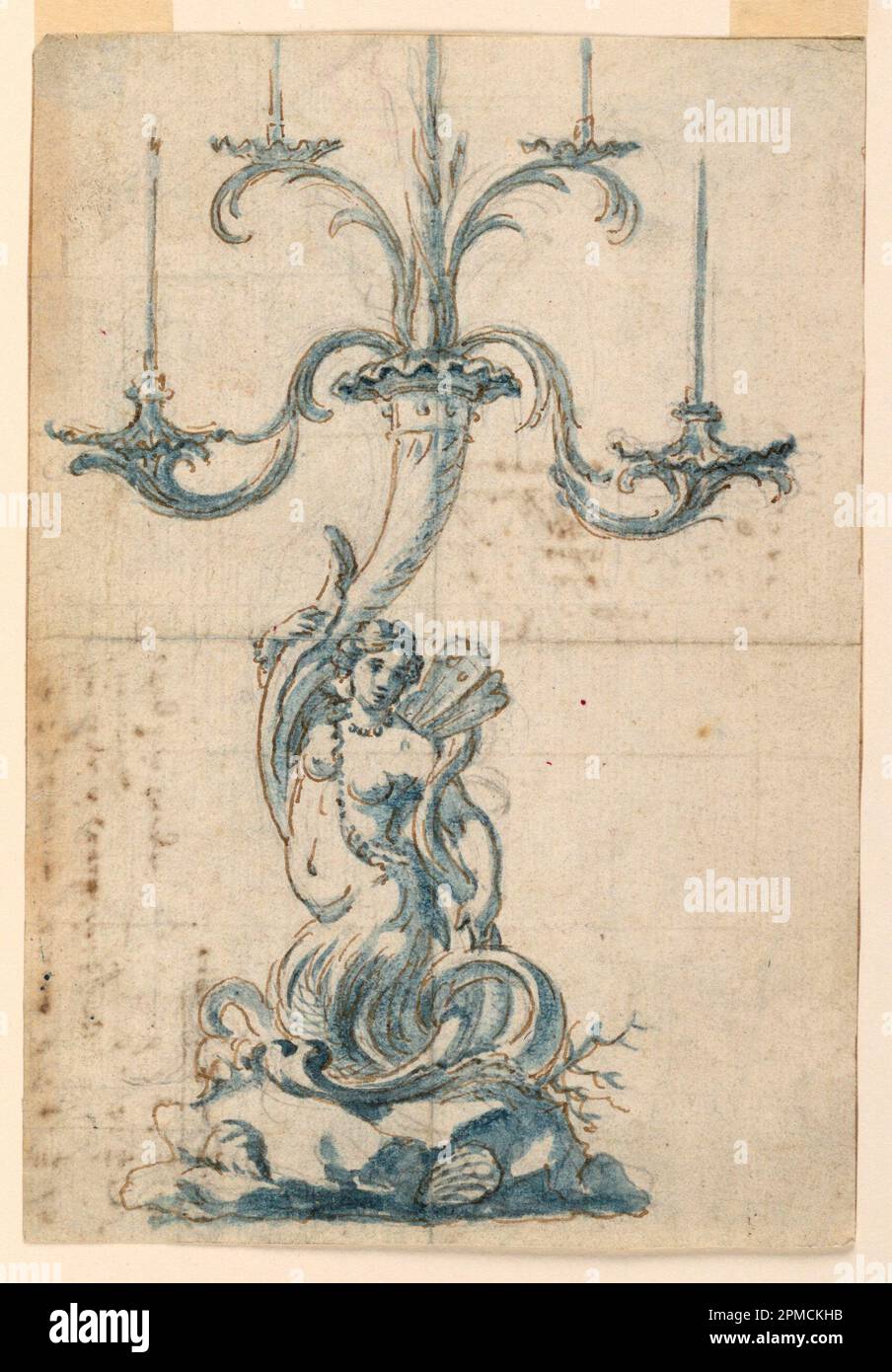 Drawing, Design for a Candlestick; Italy; chalk, pen and ink, brush and ...