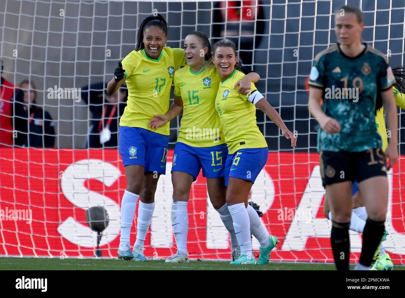 Nuernberg. 11th Apr, 2023. goaljubel from left: Ary BORGES (BRA), LUANA ...