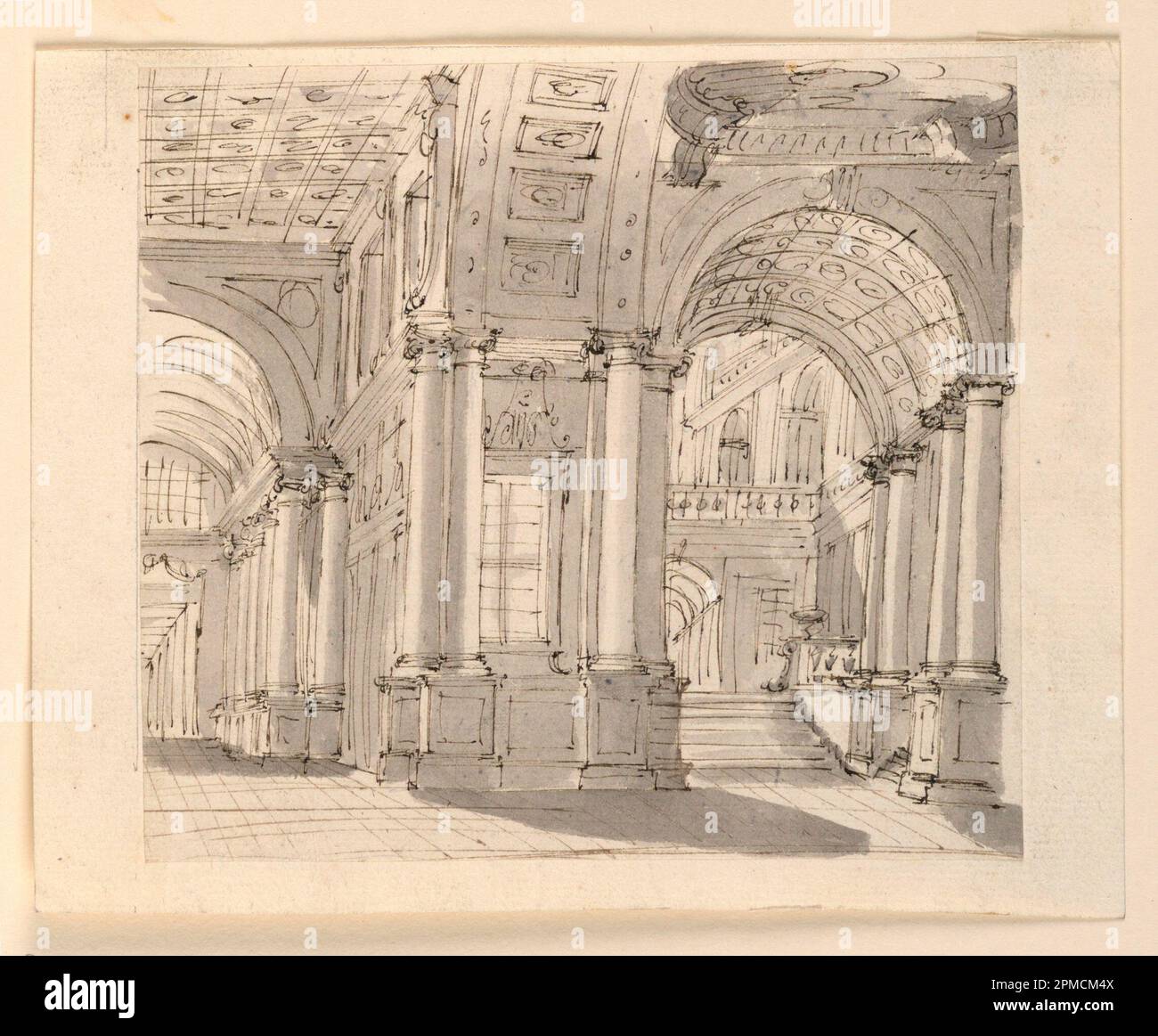 Drawing, Stage Design, Palace Interior; Italy; pen and brown ink, brush ...