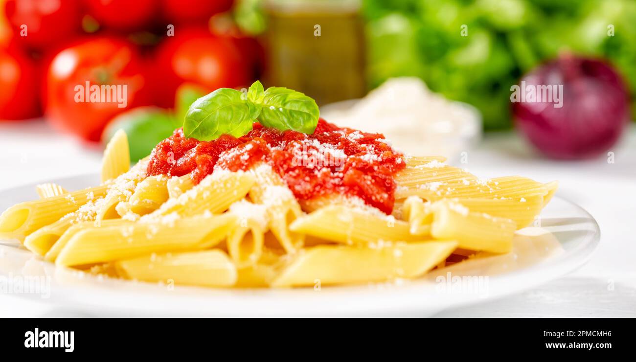 Penne Rigatoni Rigate pasta eat meal from Italy lunch with tomato sauce ...