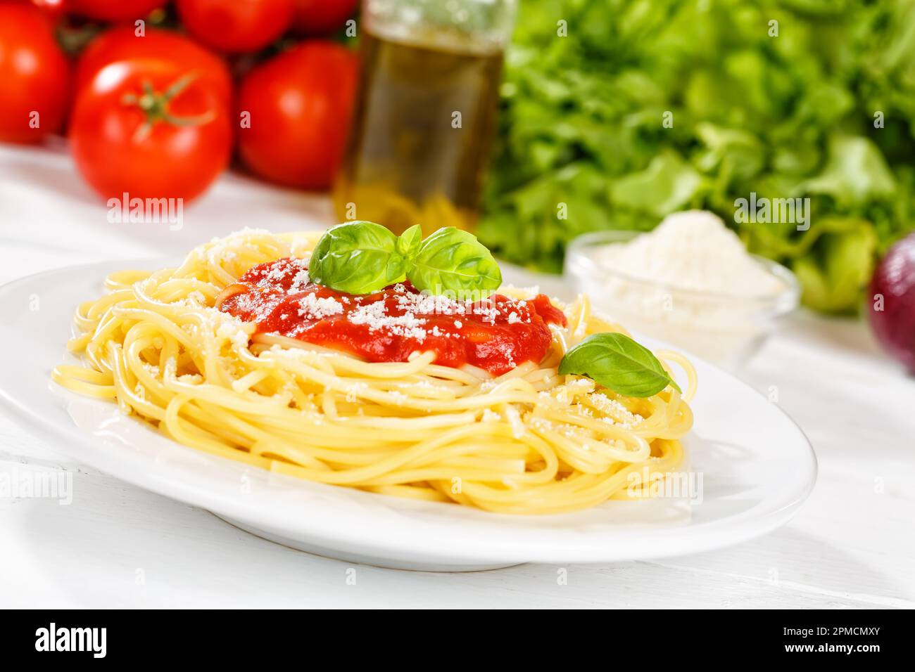 Spaghetti meal from Italy eat pasta lunch with tomato sauce Stock Photo ...