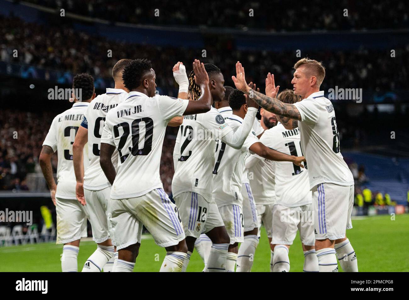 MADRID, SPAIN - APRIL 12: Benzema and his teammates celebrate after ...