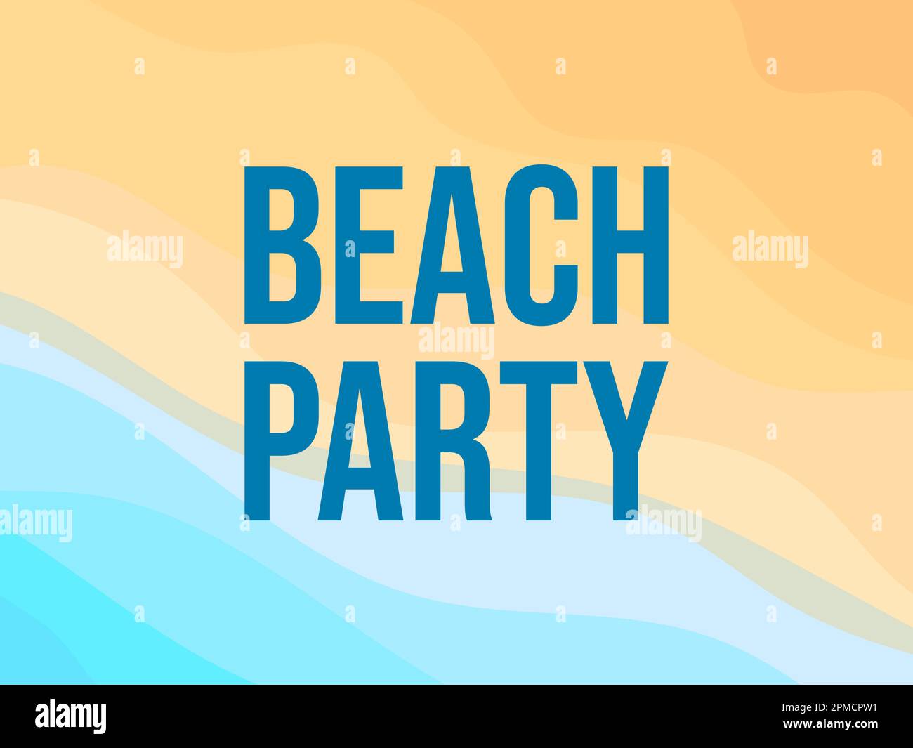 Beach party poster with text on sea shore background. Coastline view ...