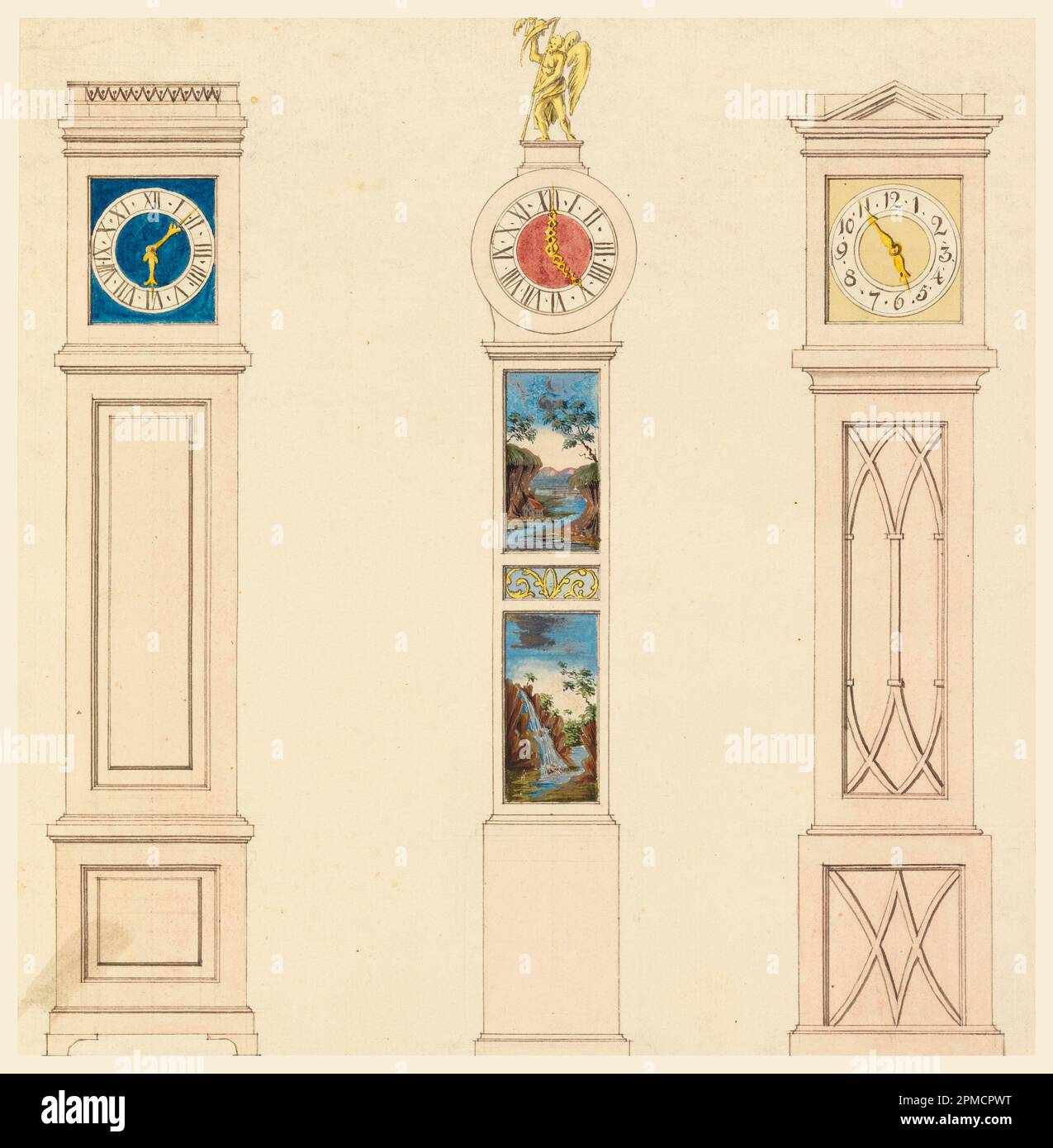 Drawing, Design for Case Clocks; Germany; graphite, pen and ink, brush ...