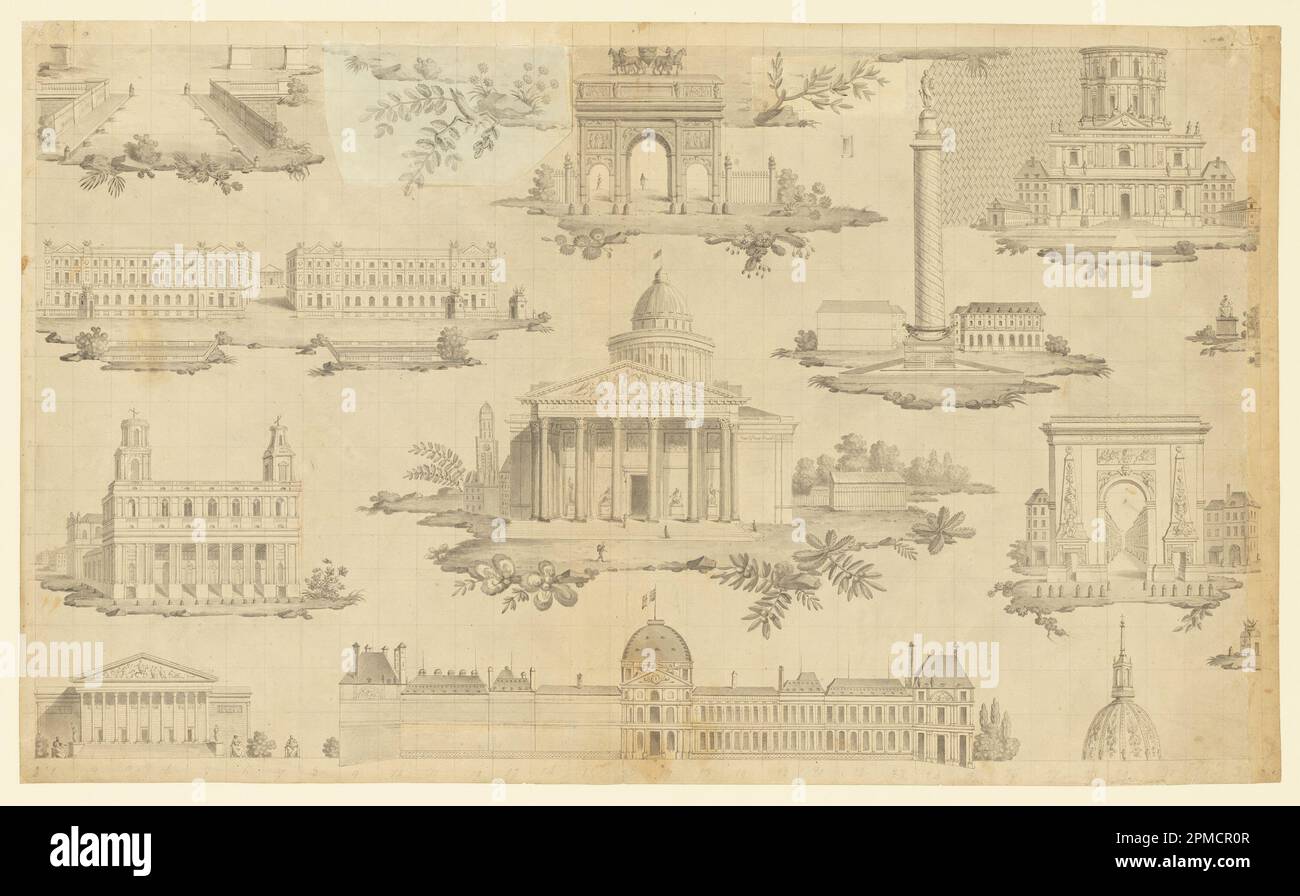 Drawing, Textile Design: Les Monuments de Paris (The Monuments of Paris ...