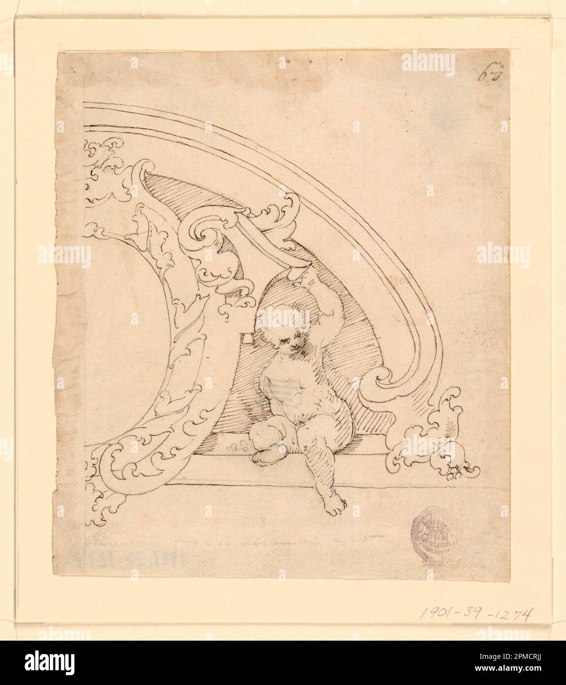 Drawing, Project for a Decorative Pediment; Italy; black crayon, pen ...