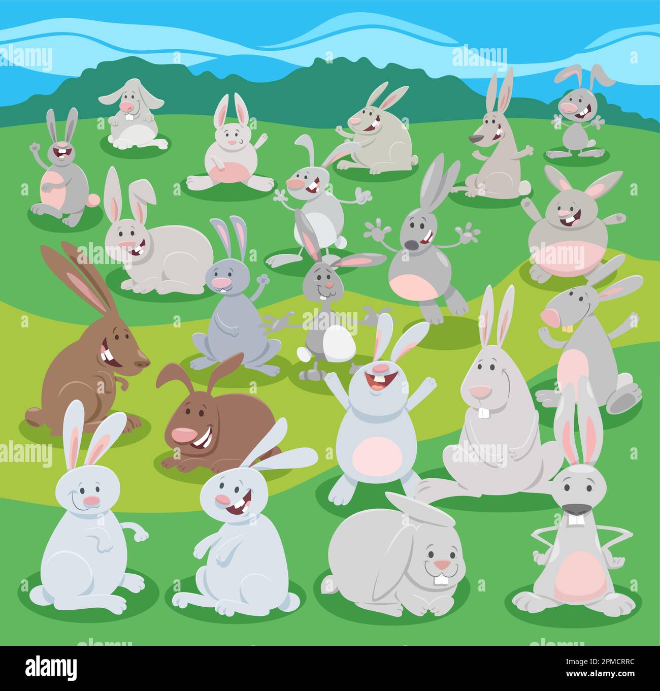 Cartoon illustration of rabbits or bunnies farm animals comic ...