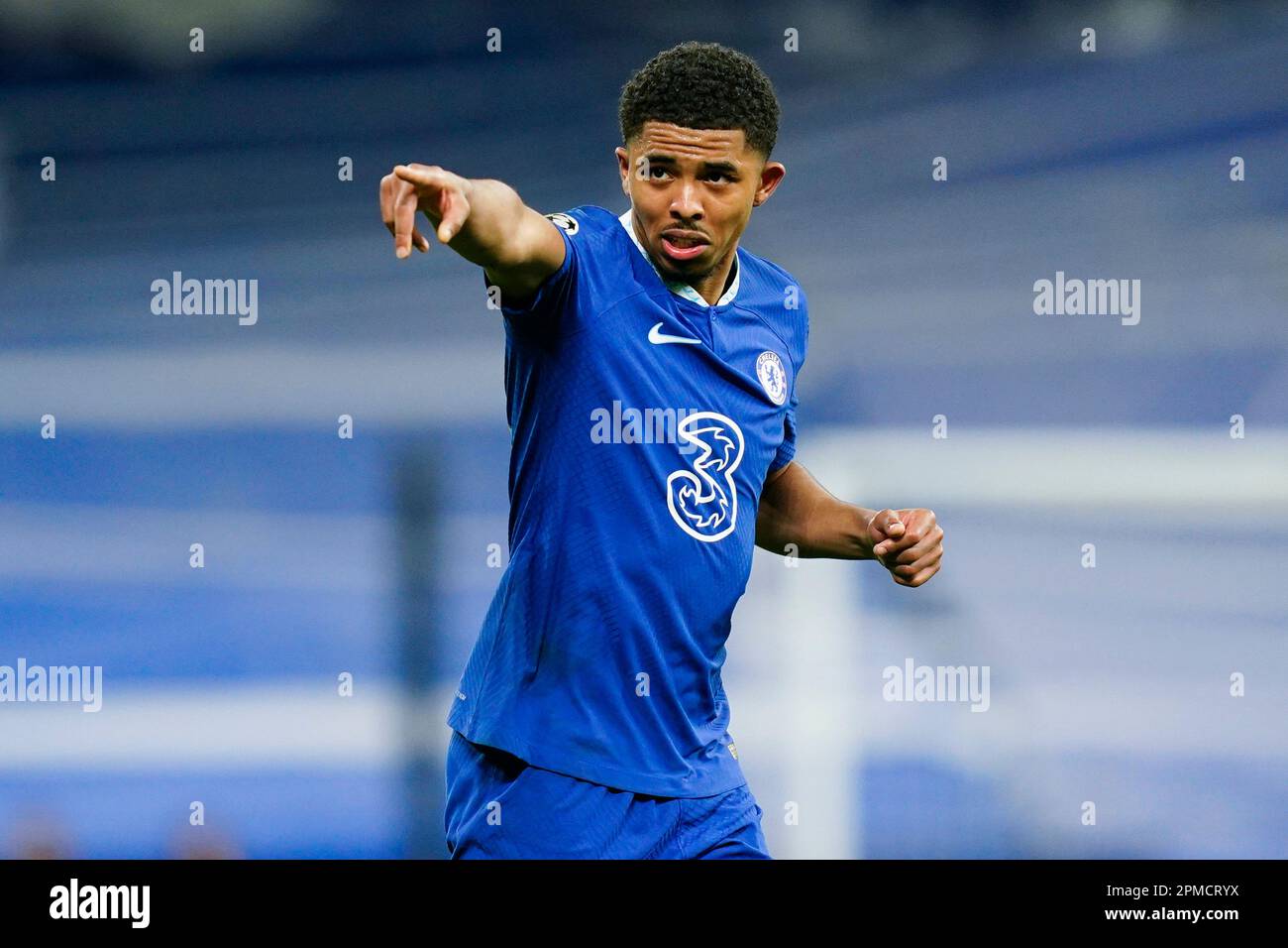 Madrid, Spain. 12/04/2023, Wesley Fofana of Chelsea FC during the UEFA ...