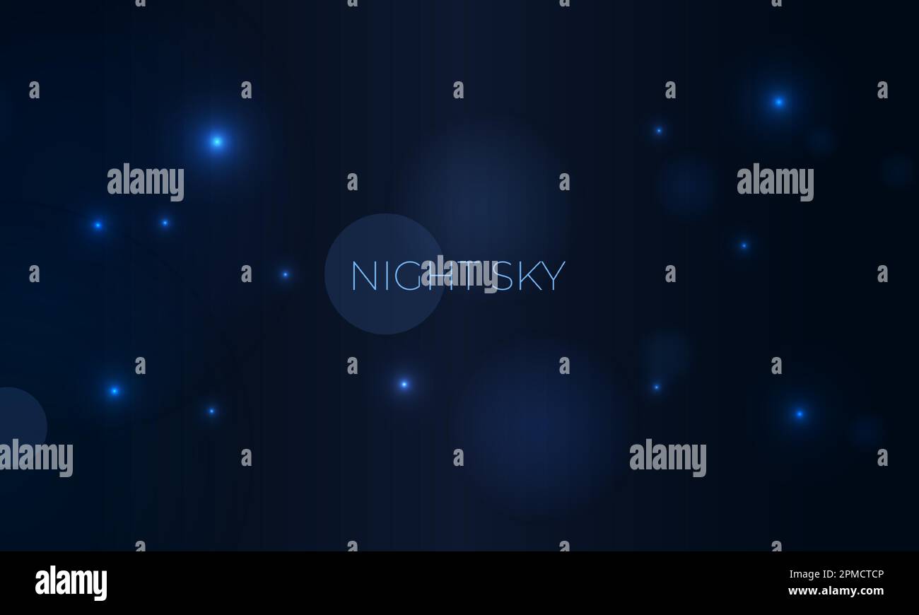 Vector realistic blue night sky with bokeh light effect. Abstract ...