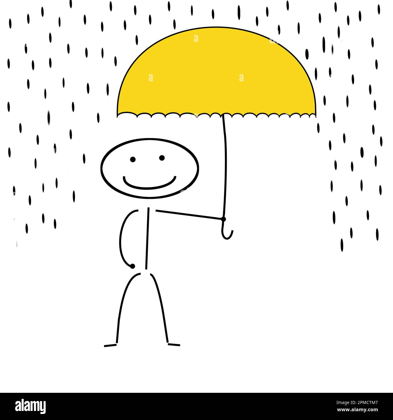 Stick figure stands in the rain with an umbrella Stock Photo - Alamy