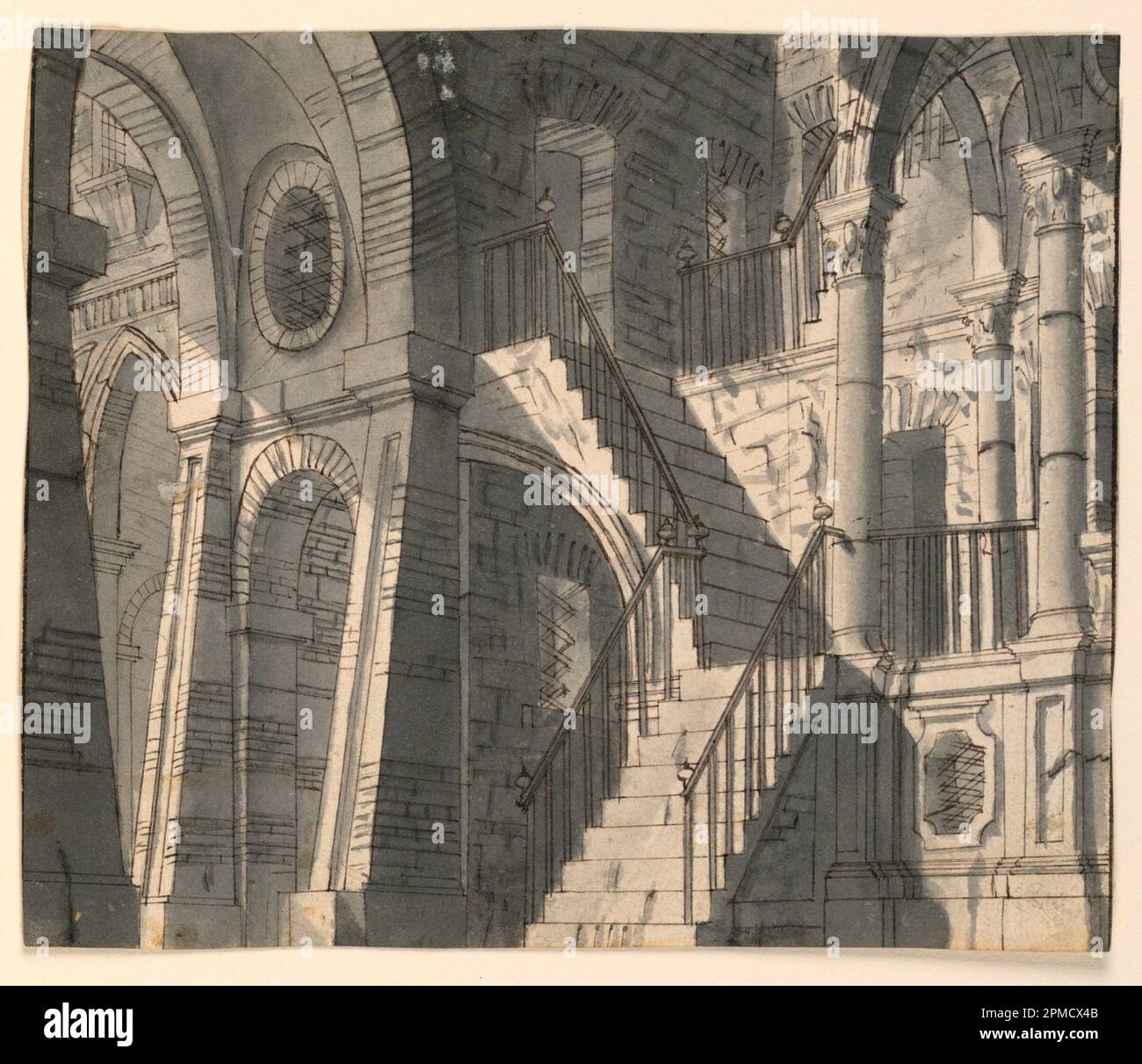 Drawing, Stage Design, Stone Interior with Stairway; Italy; pen and ...
