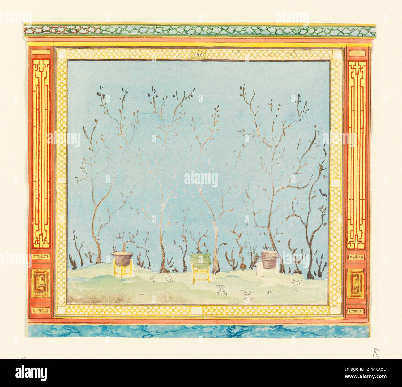 Drawing, Design for Blue and Silver Wall Decoration for the Royal ...