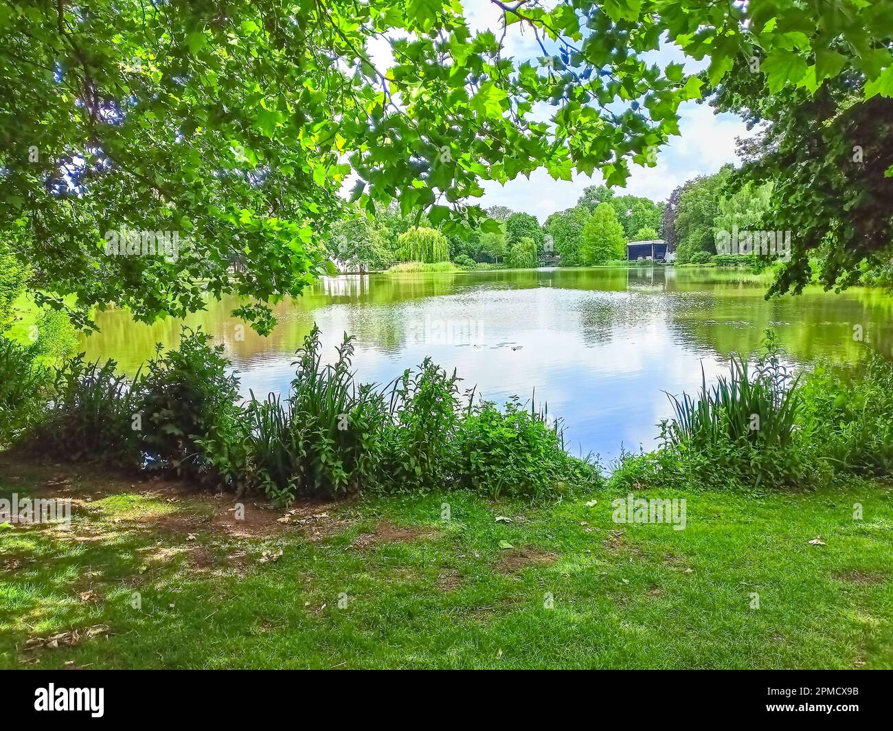 View of Masch Park and lake, at New Town Hall, Hannover, Germany Stock ...