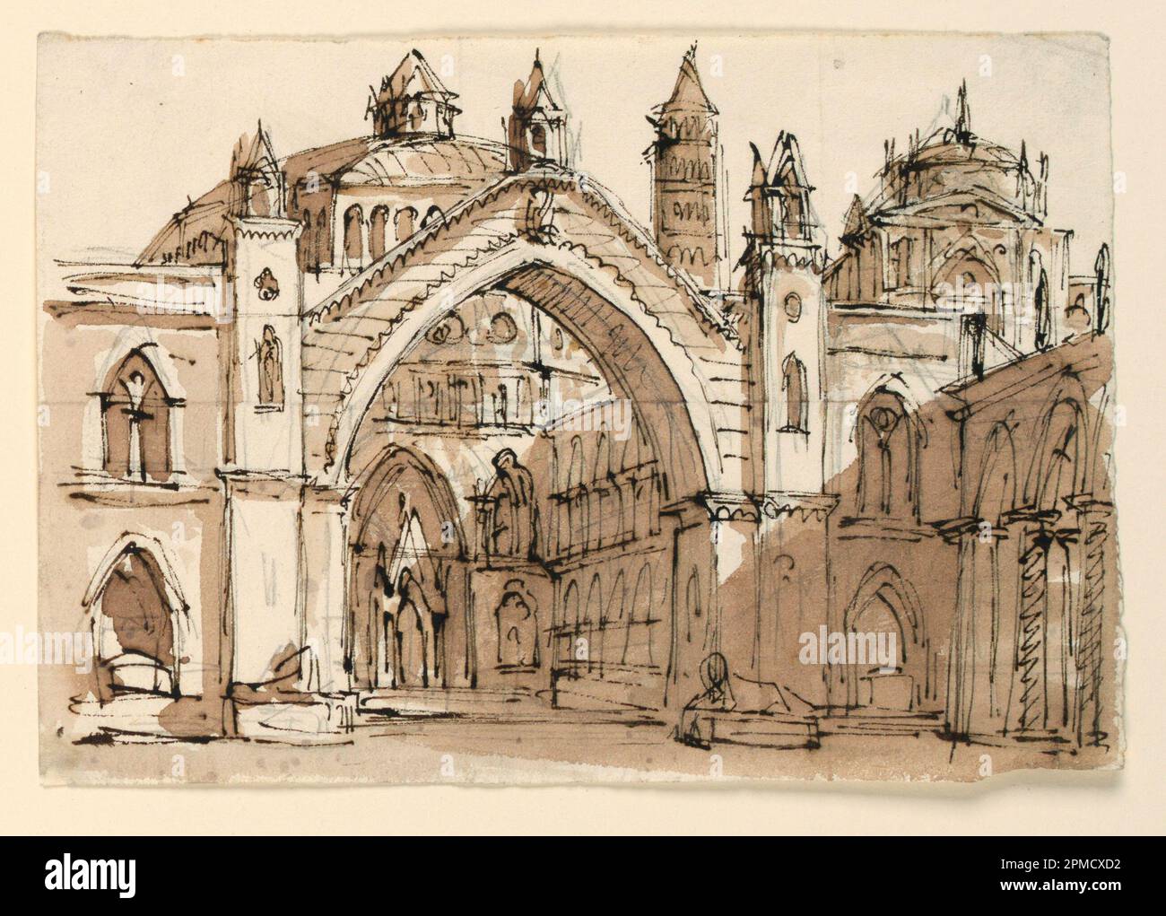 Drawing, Stage Design, Exterior of Gothic Church; Italy; pen and bistre ...