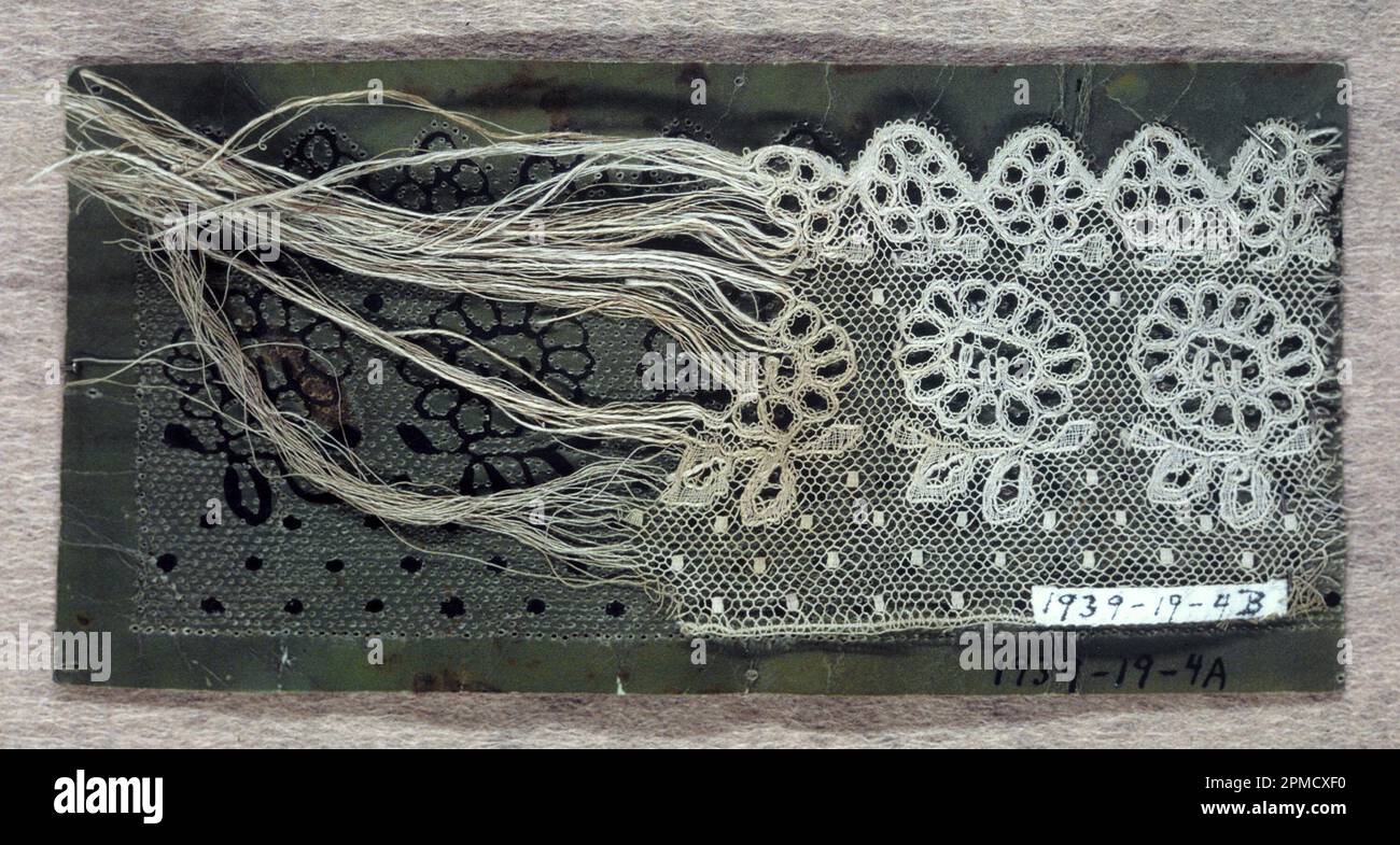 Pattern With Uncompleted Piece Of Lace; parchment, linen thread; 1939 ...
