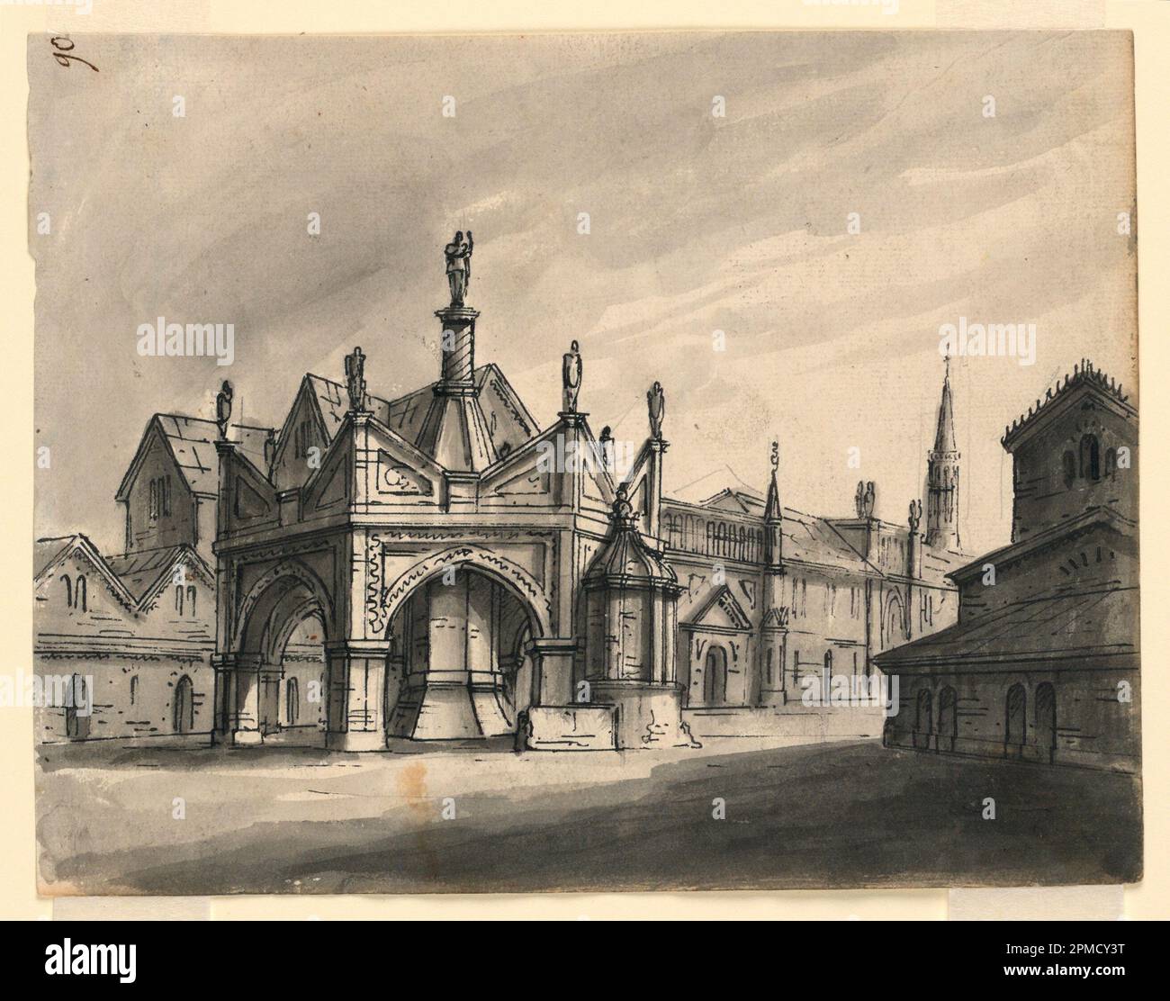 Drawing, Stage Design, Exterior of Gothic Buildings; Designed by Romolo ...