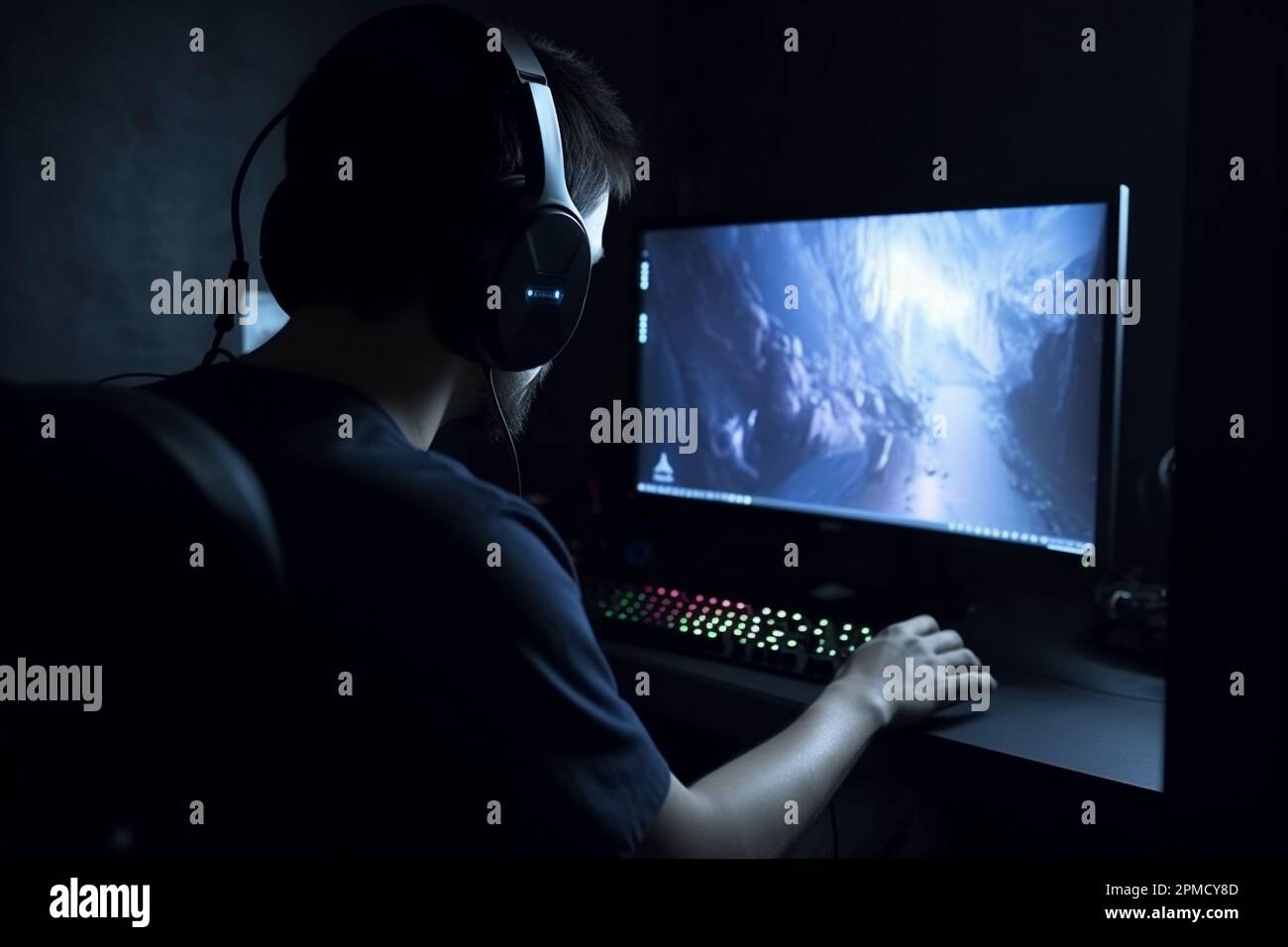 Professional Gamer play Online Video Game on His Personal Computer ...