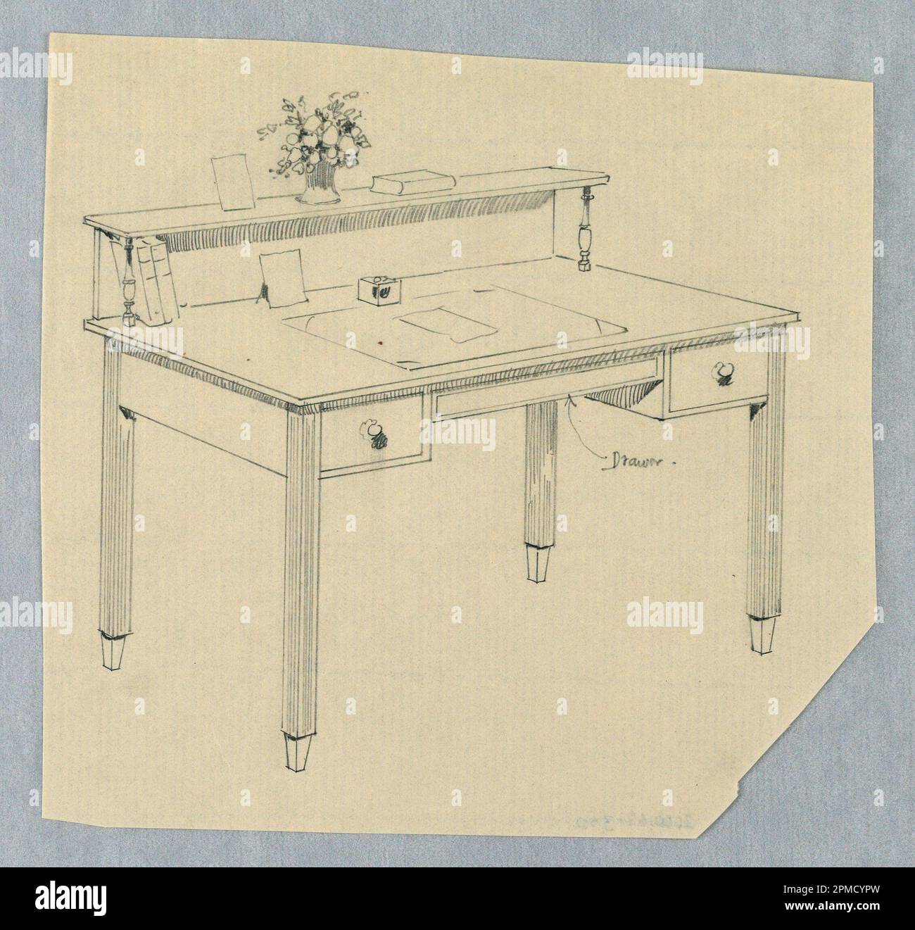 Drawing, Design for Rectangular Writing Table with Straight, Square ...